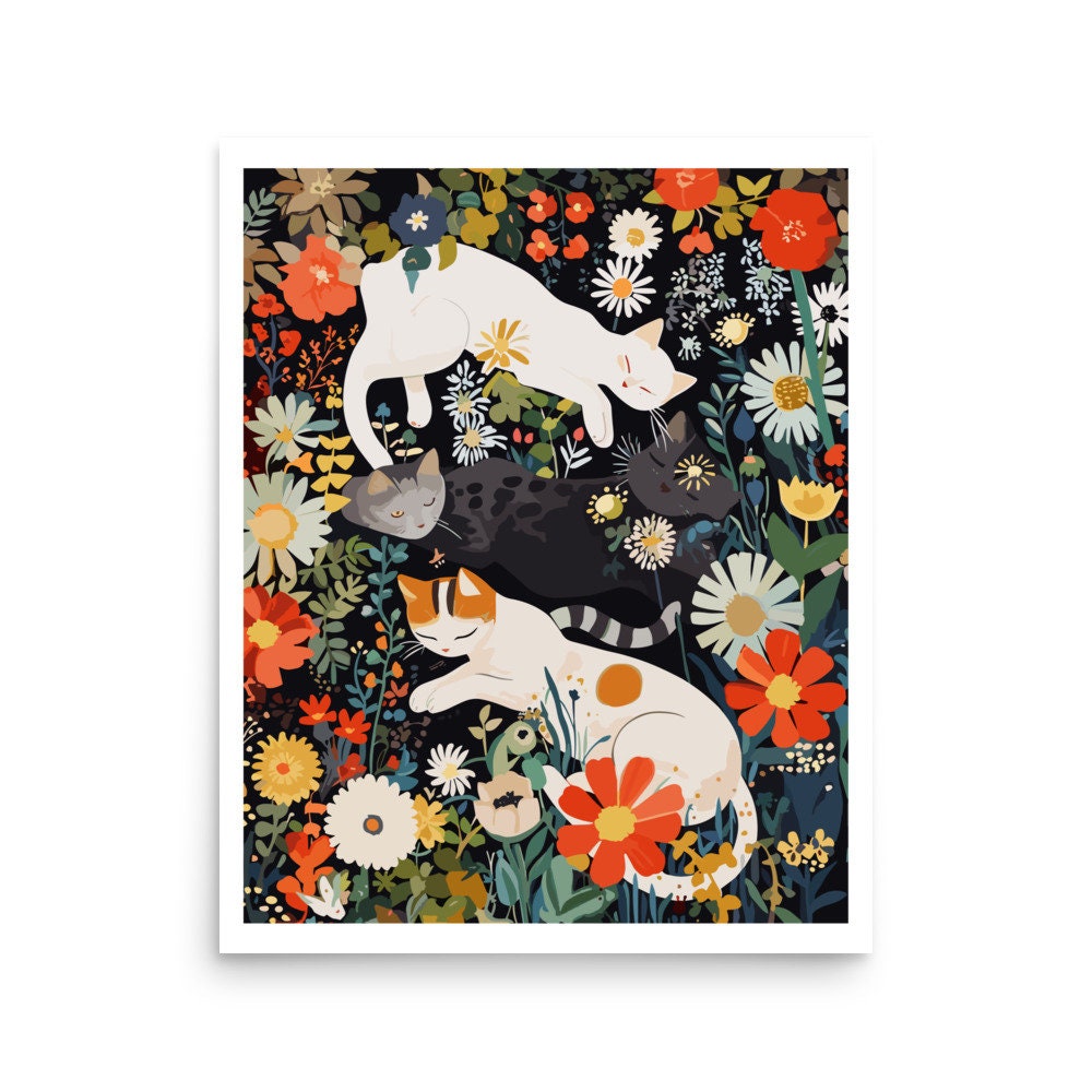 Flower Cats Poster Print - Etsy