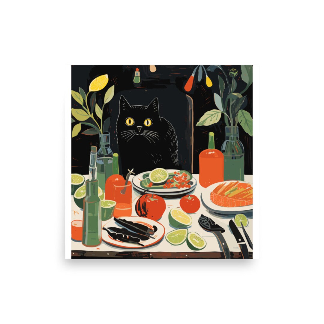 Dinner With Black Cat Poster Print - Etsy