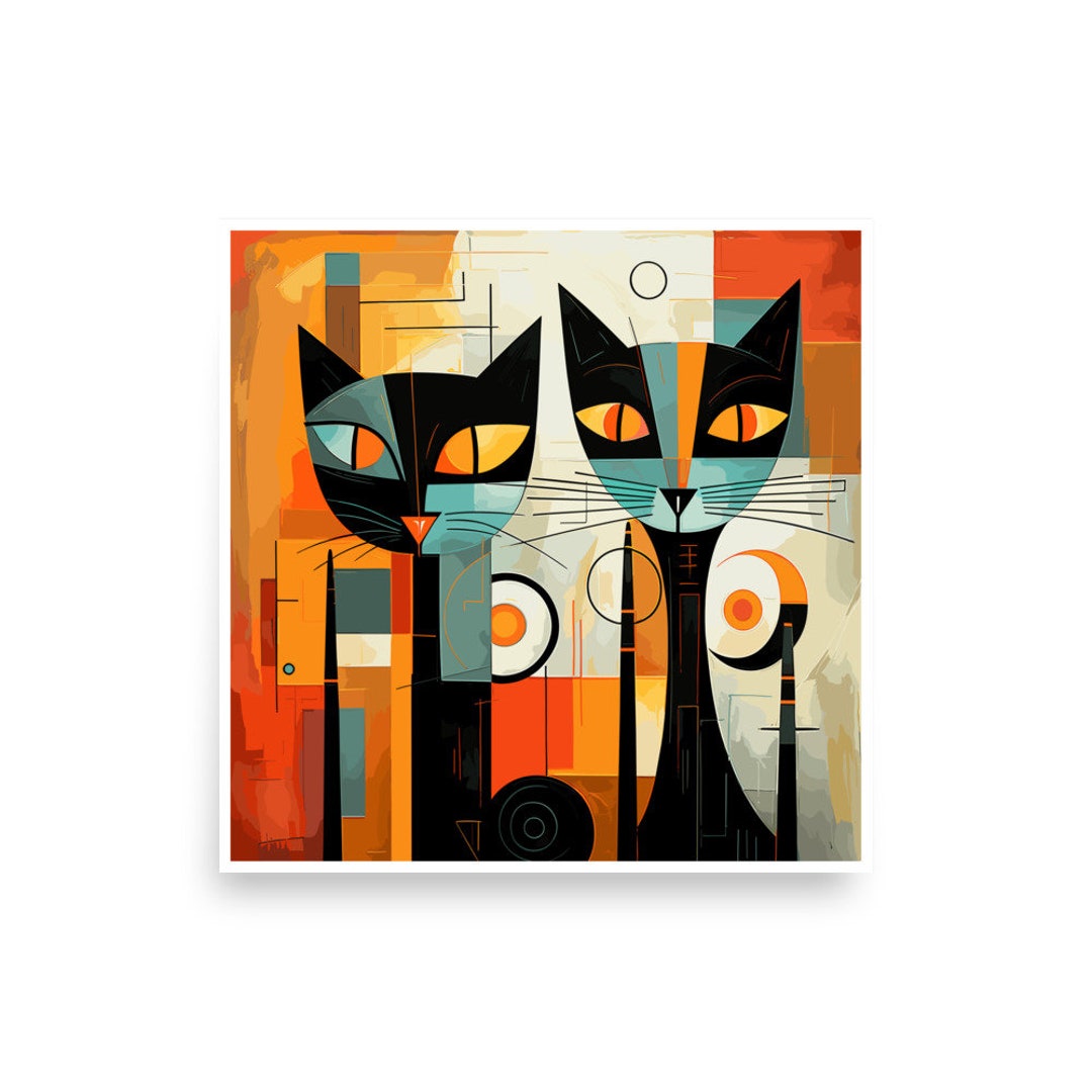 Cat Abstract Orange Poster Print - Etsy