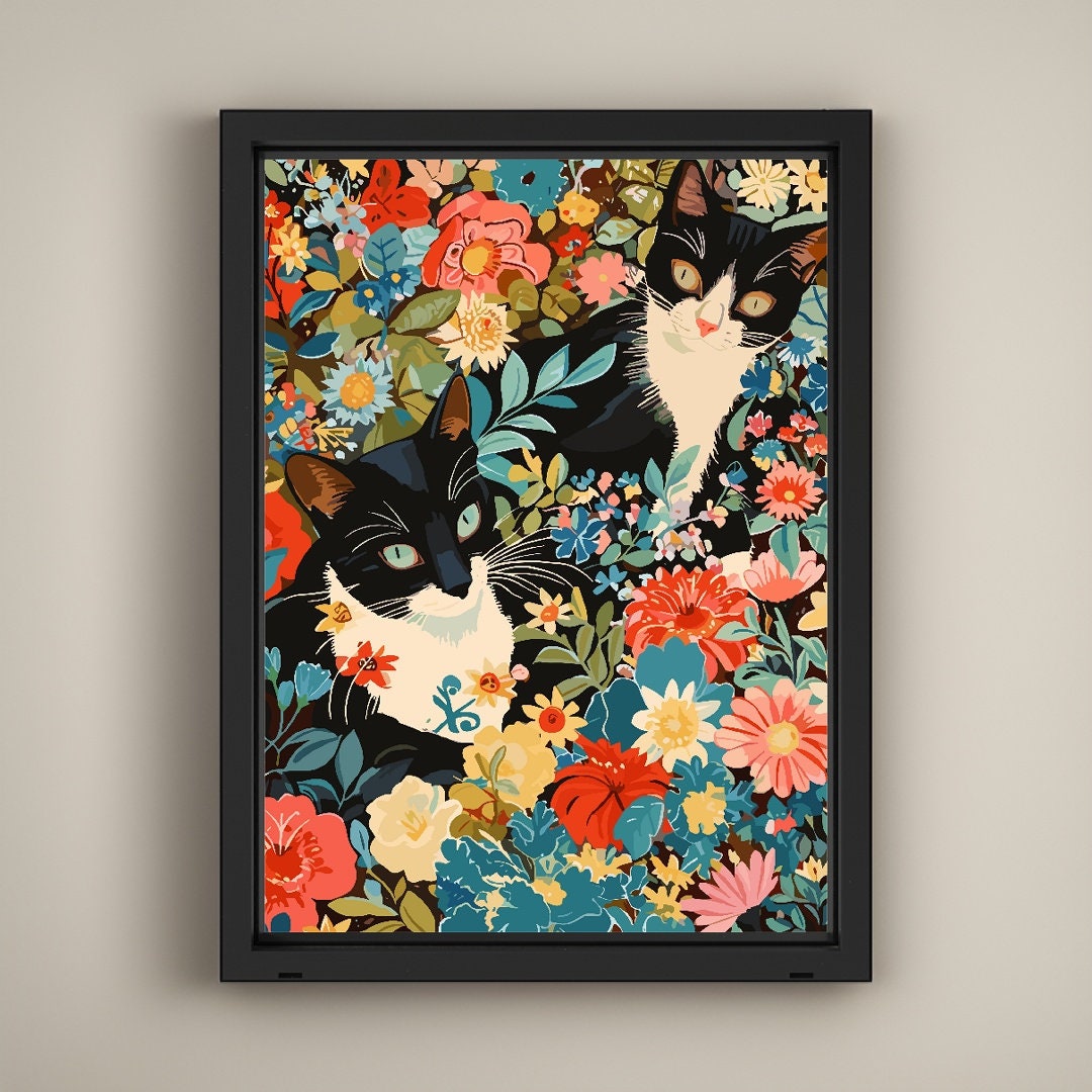 Flower Cats Poster Print Wall Art Home Decor - Etsy