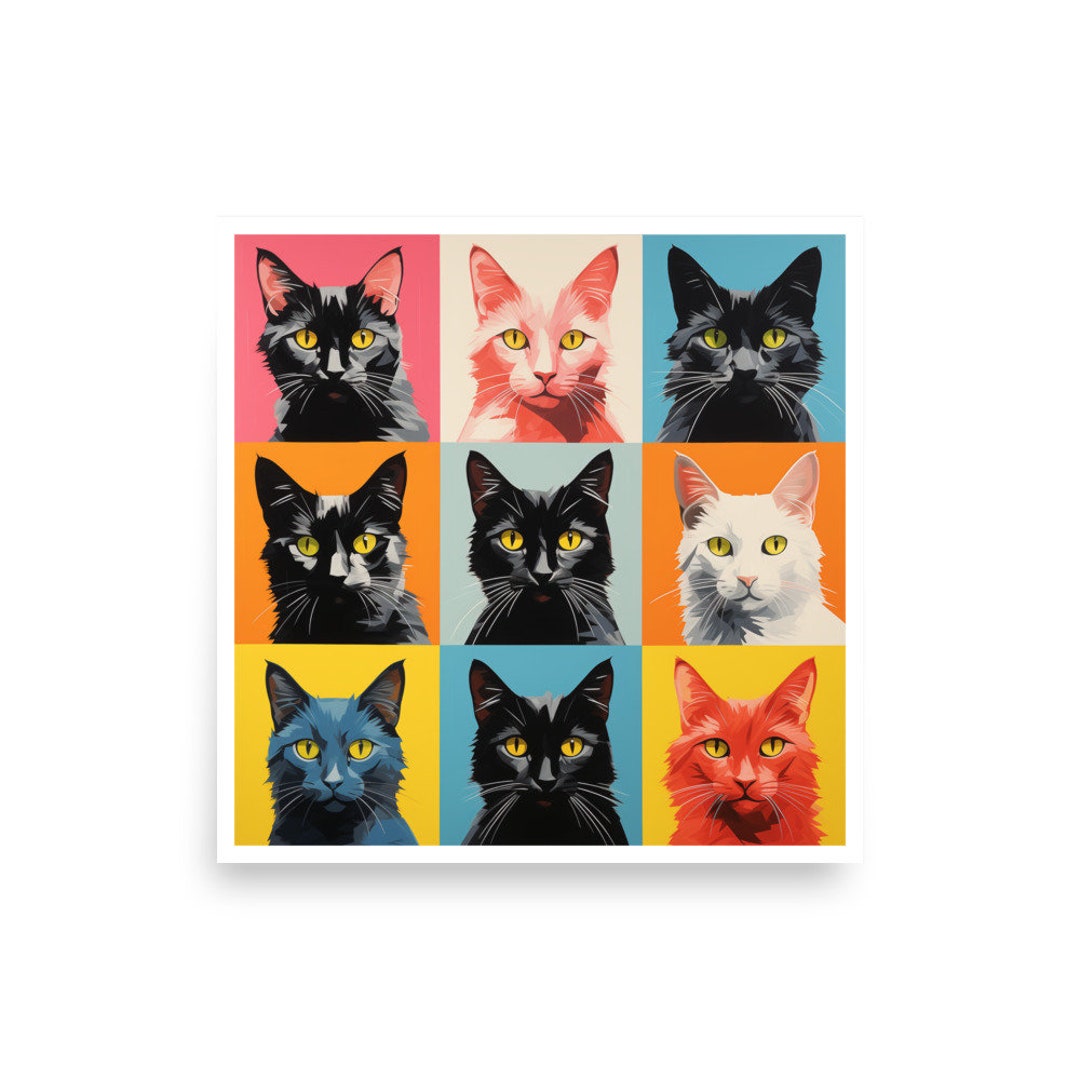 Retro 9 Cat Poster Print - Etsy