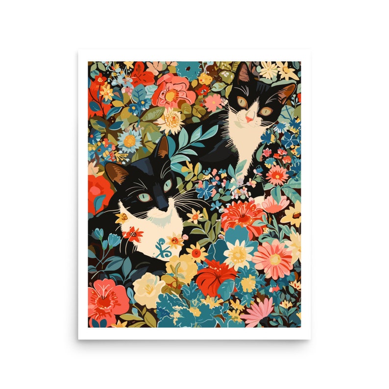 Flower Cats Poster Print Wall Art Home Decor - Etsy