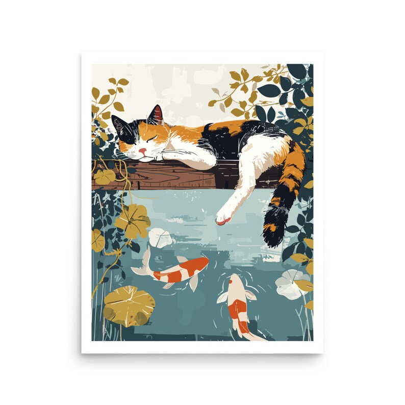 Calico Cat's Koi Pond Poster Print - Etsy