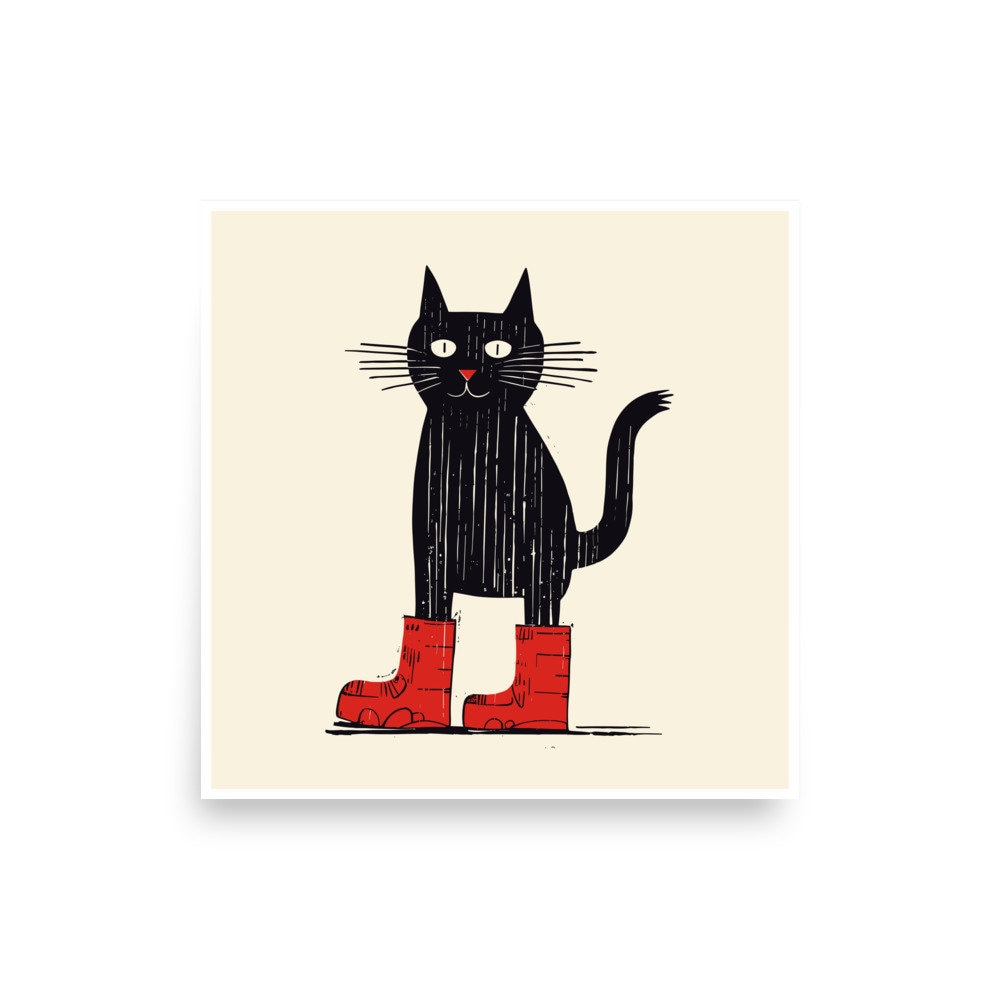 Black Cat in Red Boots Poster Print - Etsy