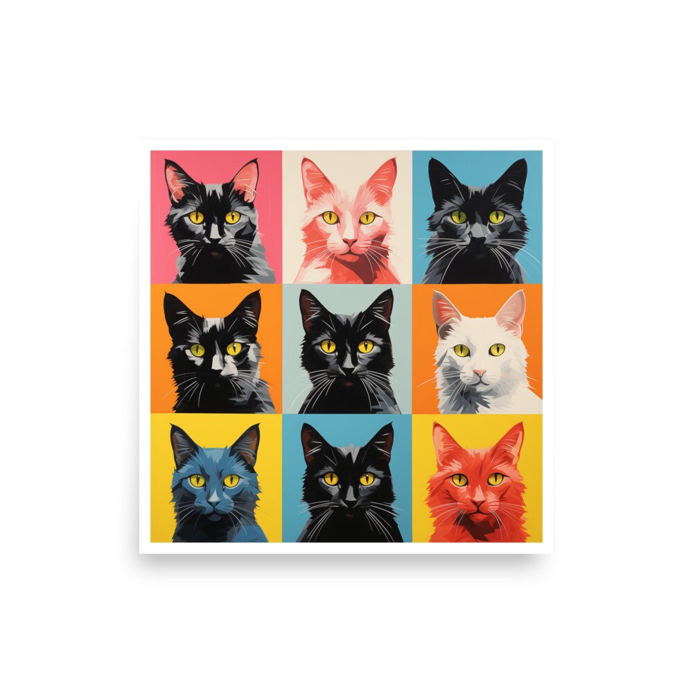 Retro 9 Cat Poster Print - Etsy