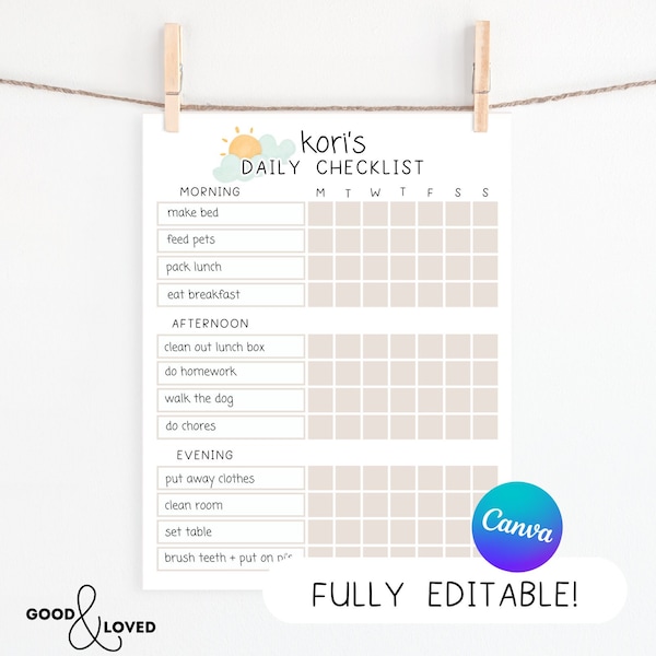 Editable Chore Chart Kids Responsibility Chart Kids Daily Routine ...