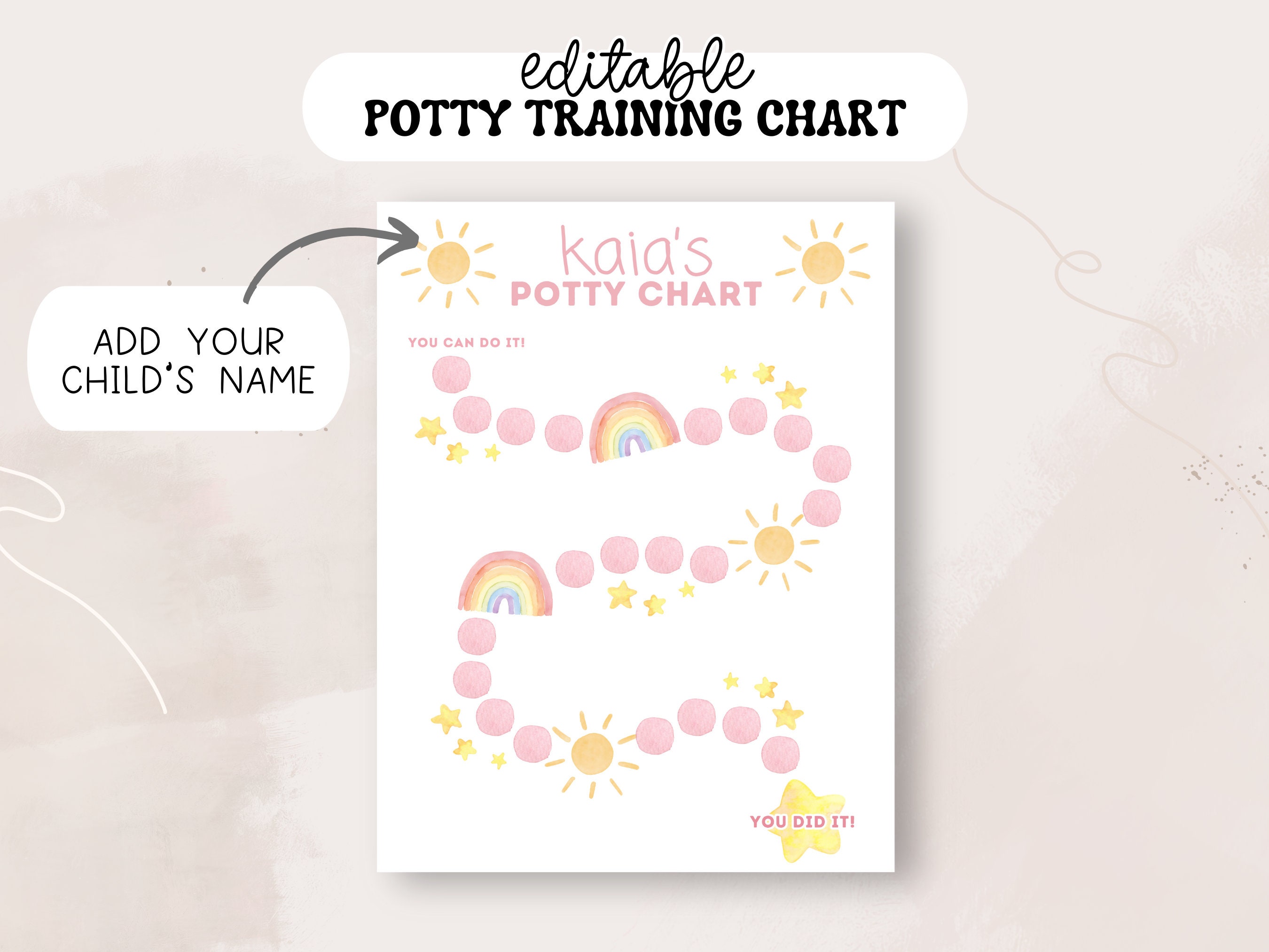 Editable Potty Training Chart | Pink Rainbow Potty Chart | Toddler ...