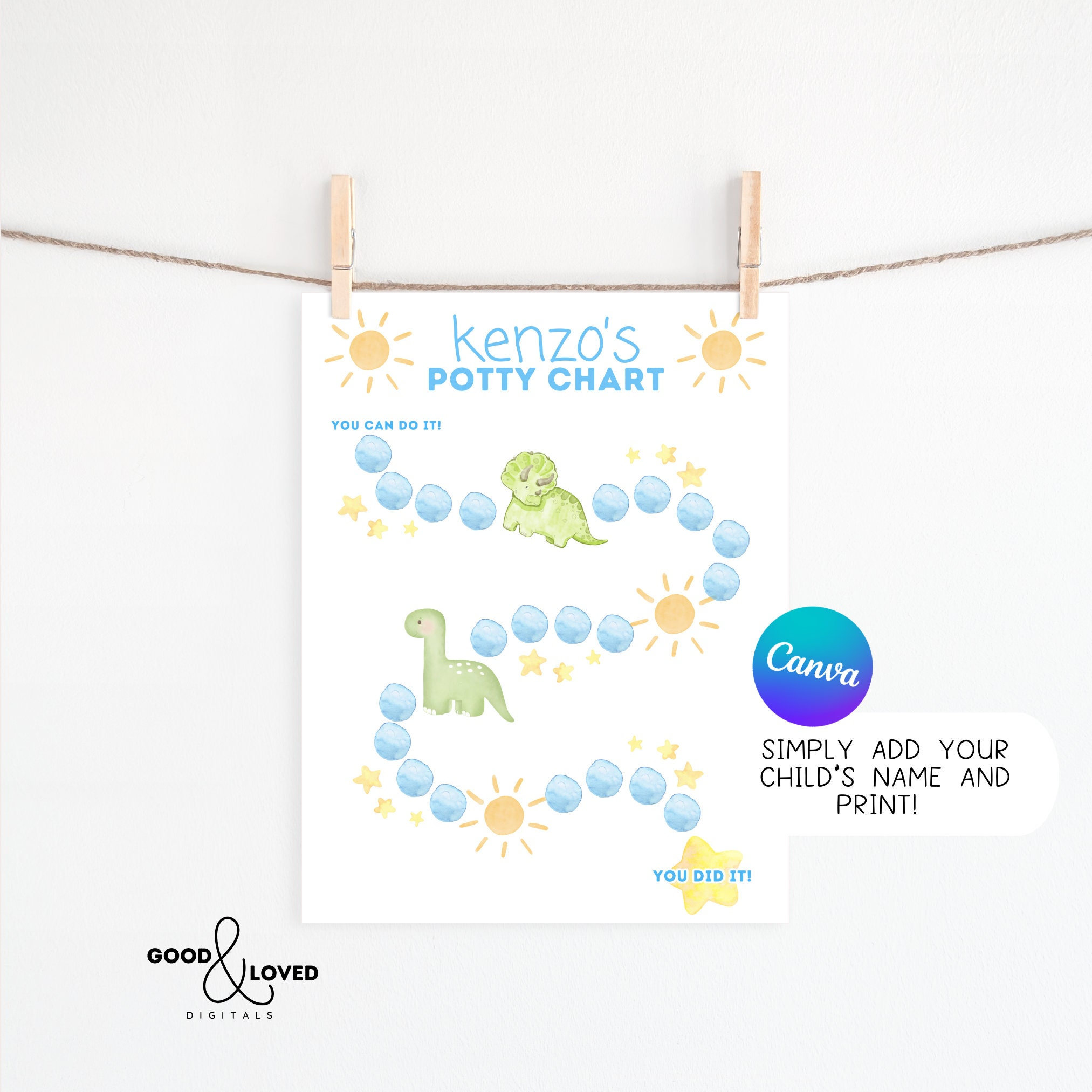 Editable Potty Training Chart | Blue Dinosaur Potty Chart | Toddler ...