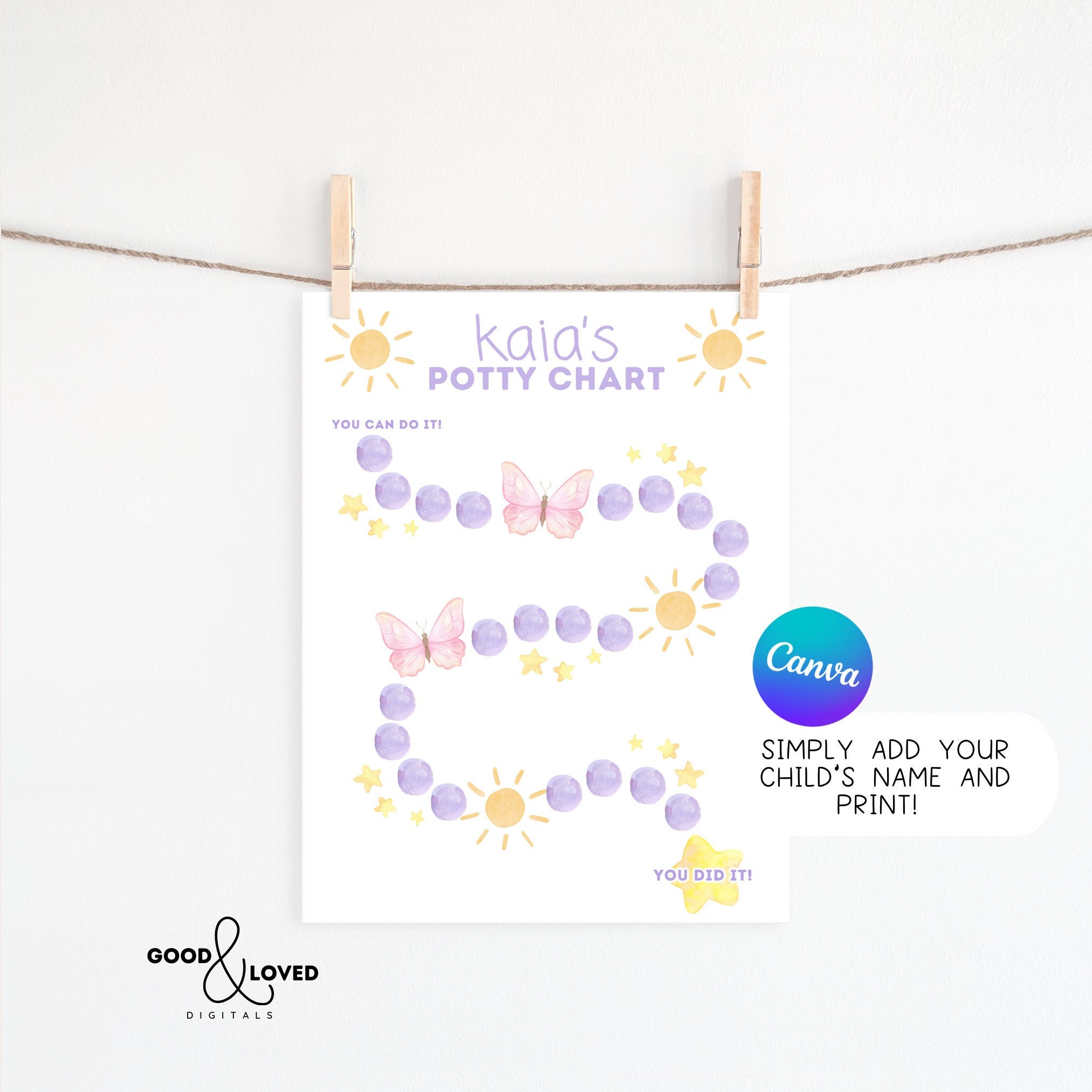Editable Potty Training Chart | Purple Butterfly Potty Chart | Toddler ...