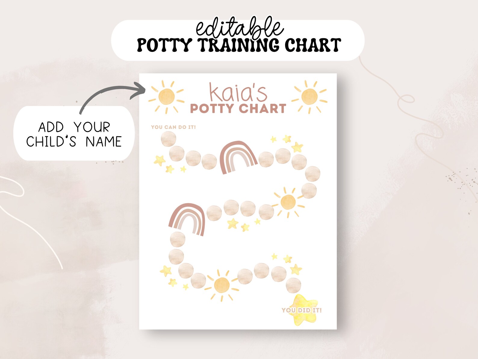 Editable Potty Training Chart | Neutral Rainbow Potty Chart | Toddler ...