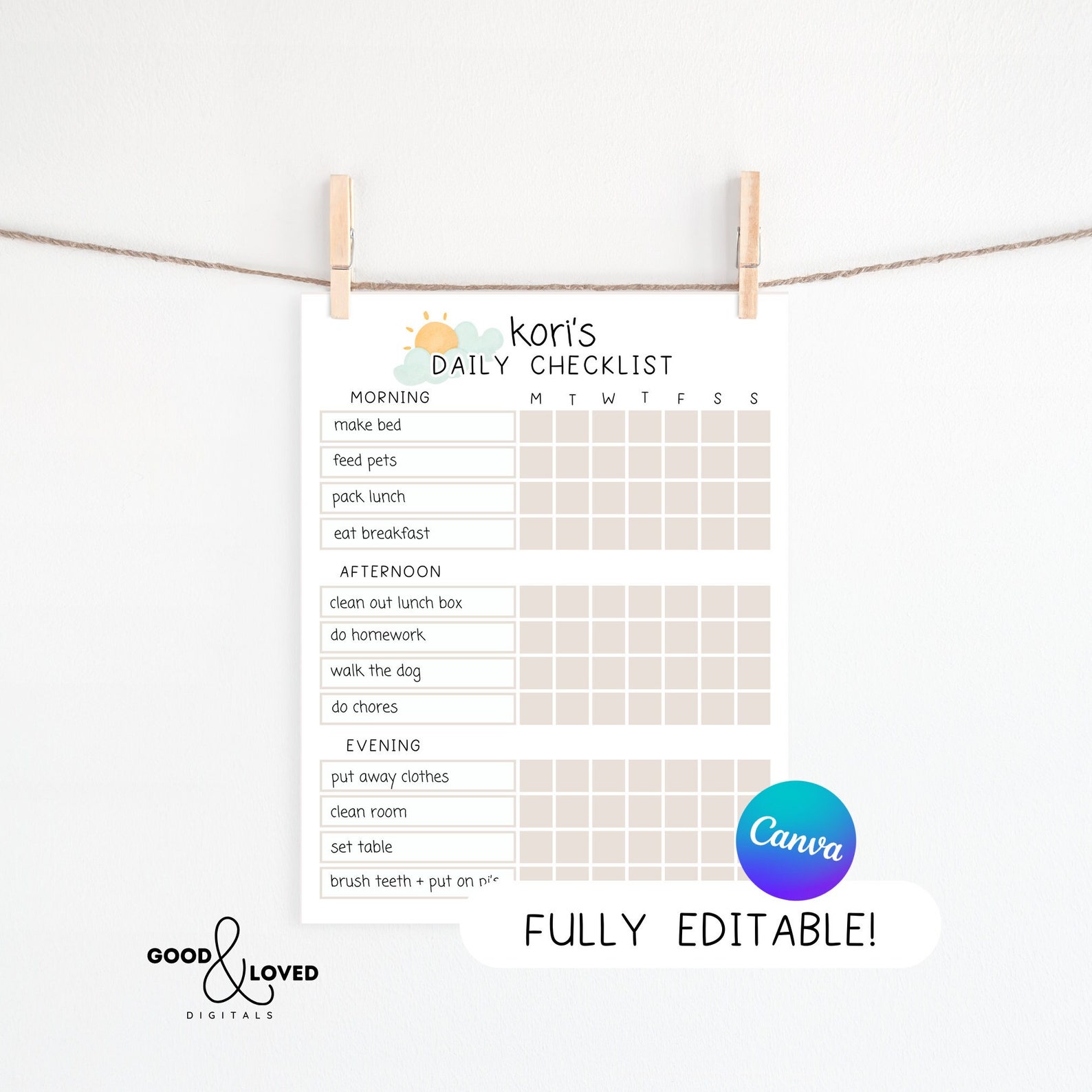 Editable Kids Daily Checklist | Kids Responsibility Chart | Kids Daily ...