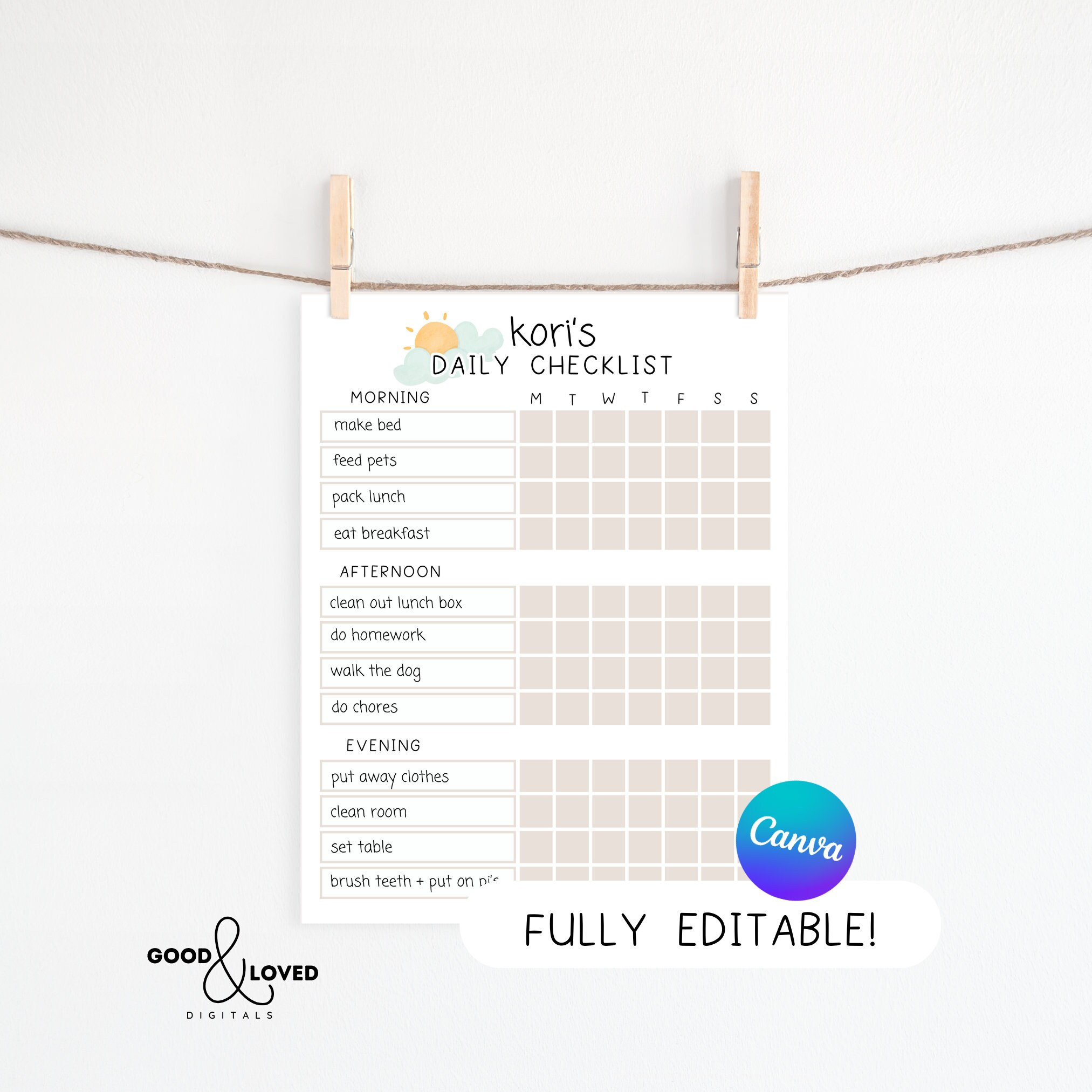 Editable Kids Daily Checklist | Kids Responsibility Chart | Kids Daily ...
