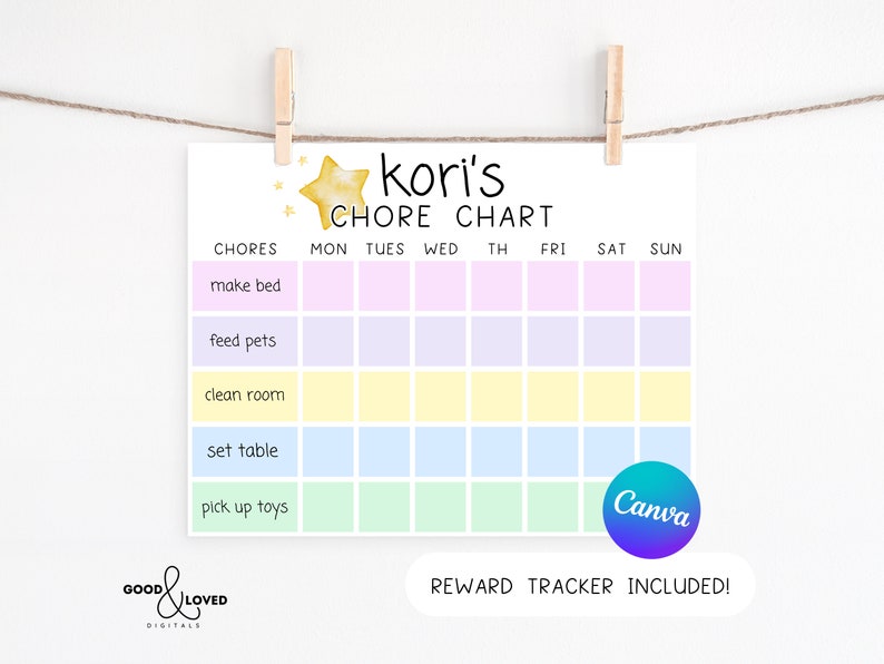 Editable Chore Chart Kids Responsibility Chart Kids Daily - Etsy