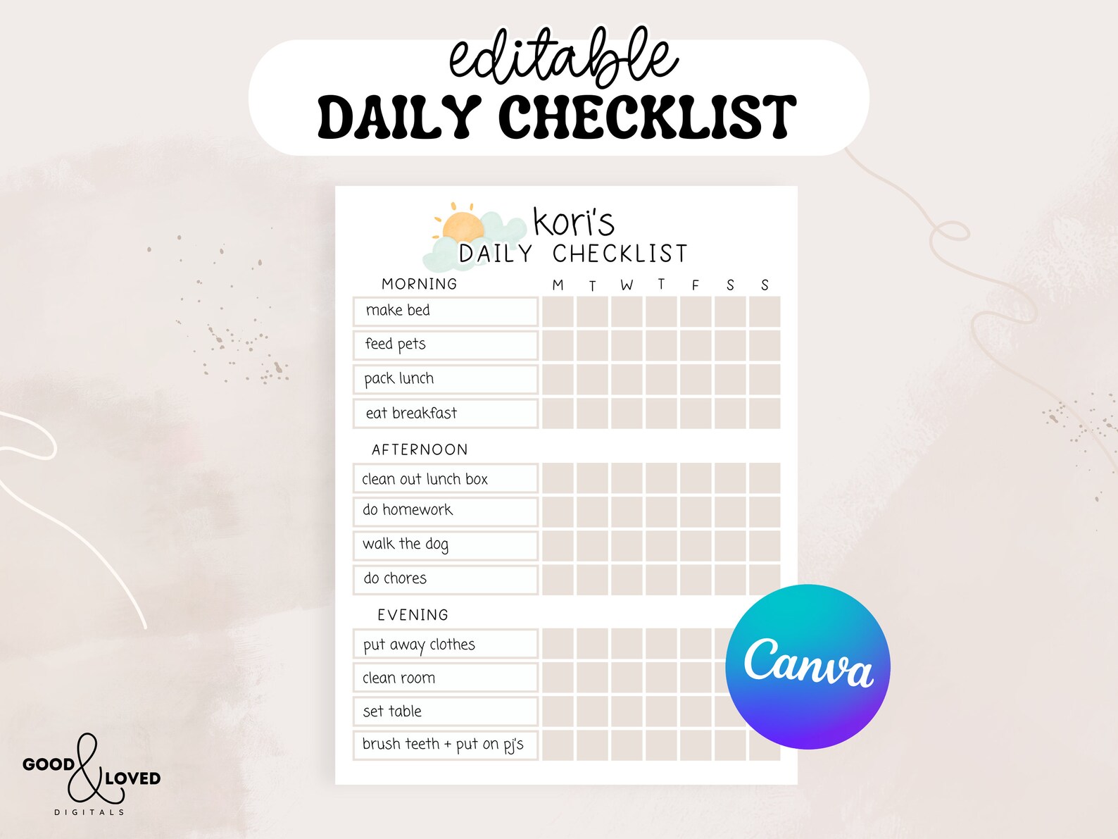 Editable Kids Daily Checklist | Kids Responsibility Chart | Kids Daily ...