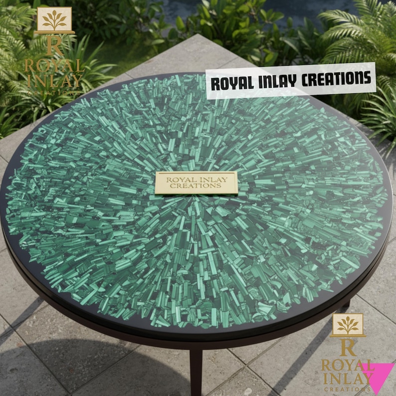 Malachite Sunburst Coffee Tabletop , Round Black Marble & Gemstone ...
