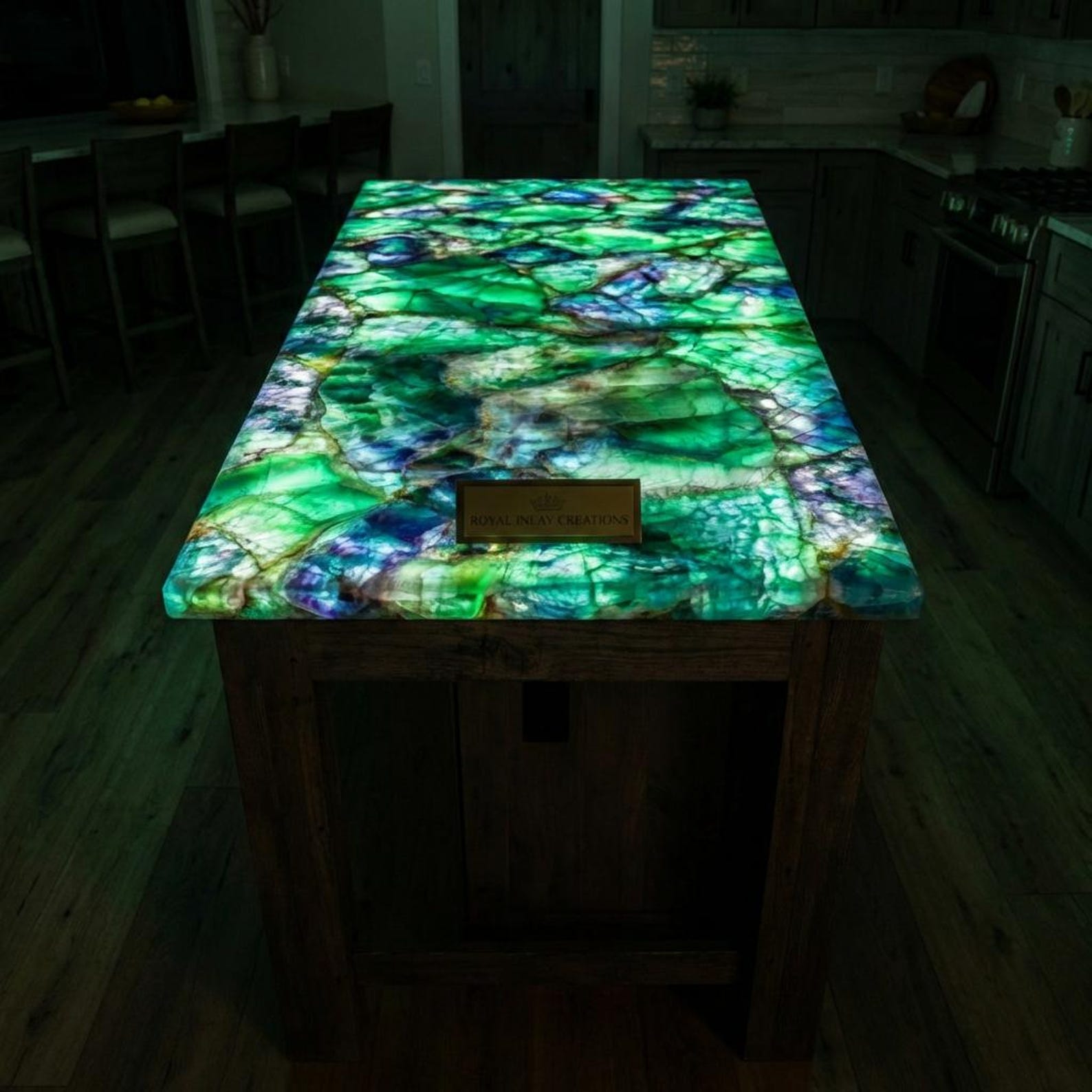 Custom Green Fluorite Kitchen Island Slab | Luxury Gemstone Countertop ...