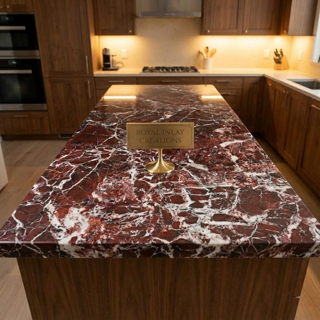 Custom Rosso Levanto Marble Kitchen Island | Deep Red & White Veined ...