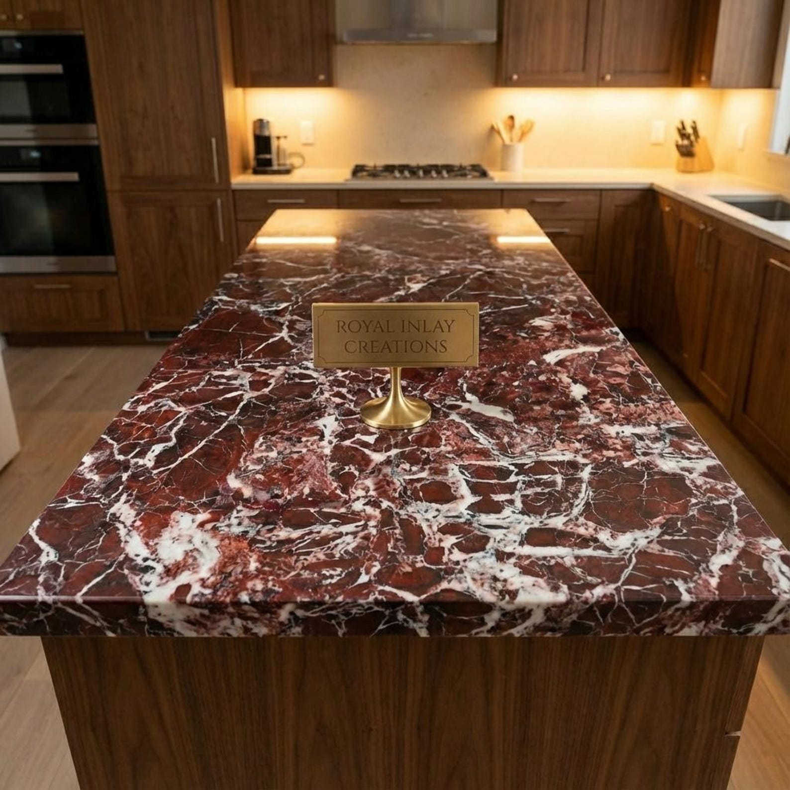 Custom Rosso Levanto Marble Kitchen Island | Deep Red & White Veined ...