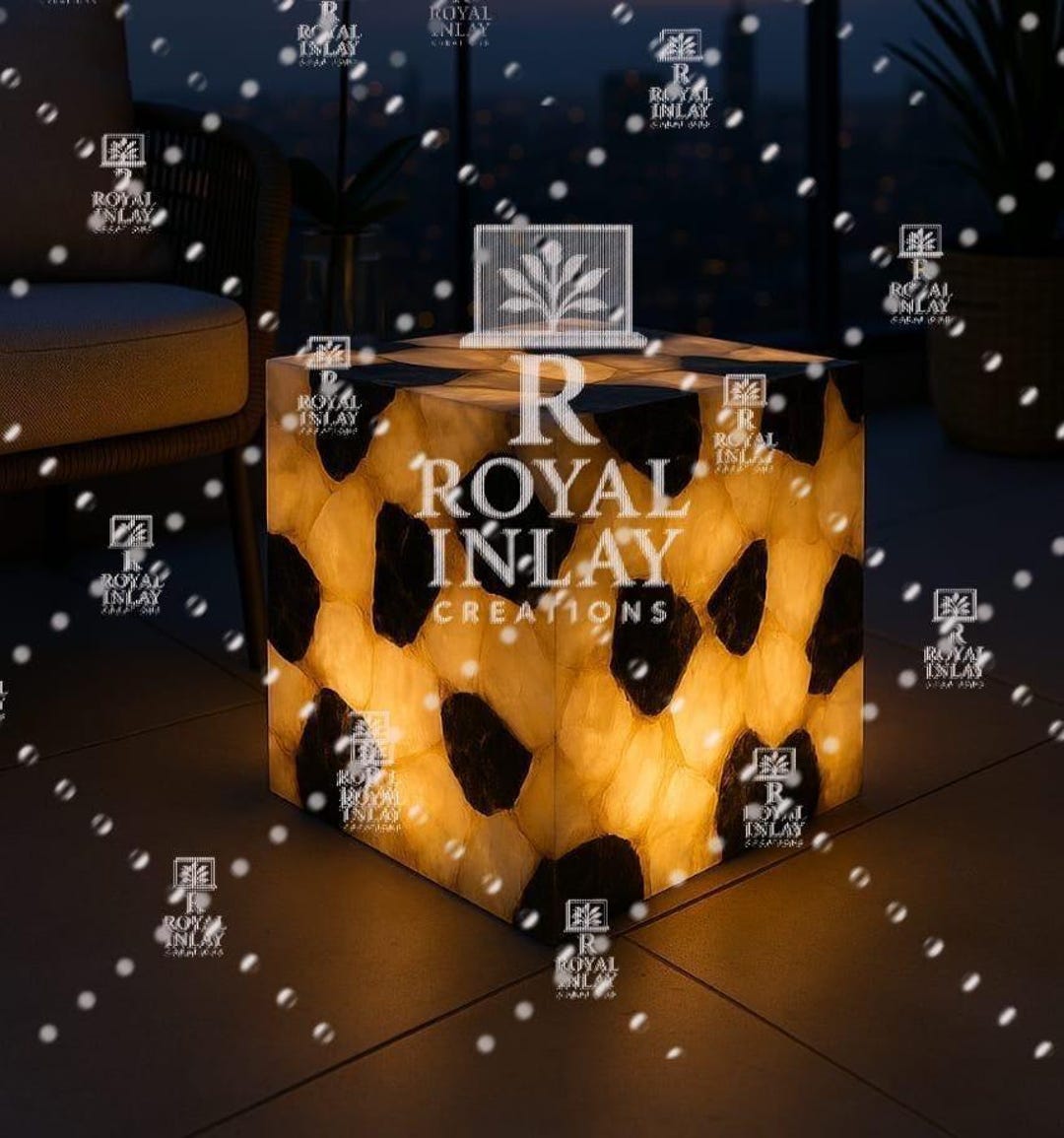 White Quartz & Obsidian Cube Table, Luxury Crystal Home Decor Accent ...
