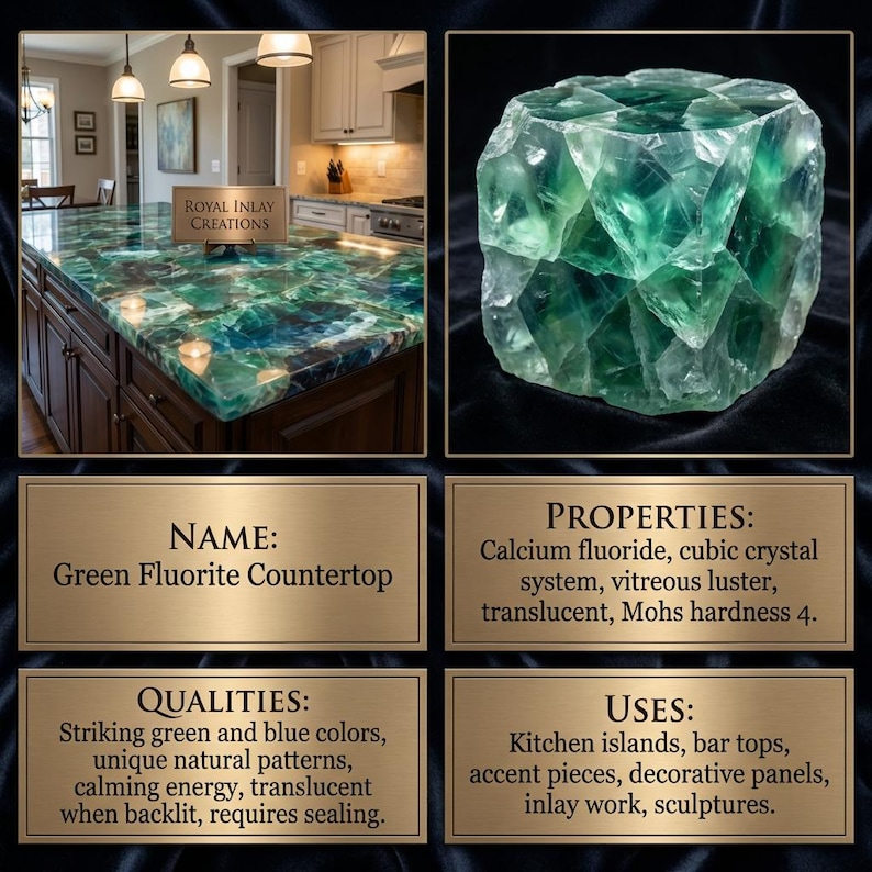 Custom Green Fluorite Kitchen Island Slab | Luxury Gemstone Countertop ...