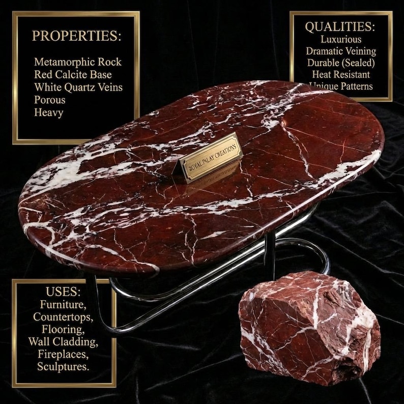 Rosso Levanto Marble Oval Coffee Table • Mid-century Modern Burgundy ...