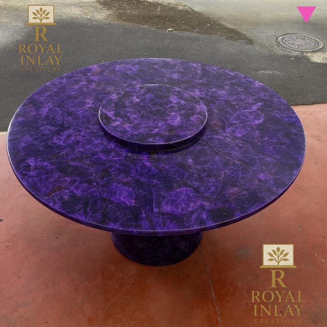 Amethyst Gemstone Dining Table Top With Lazy Susan: Luxury Crystal ...