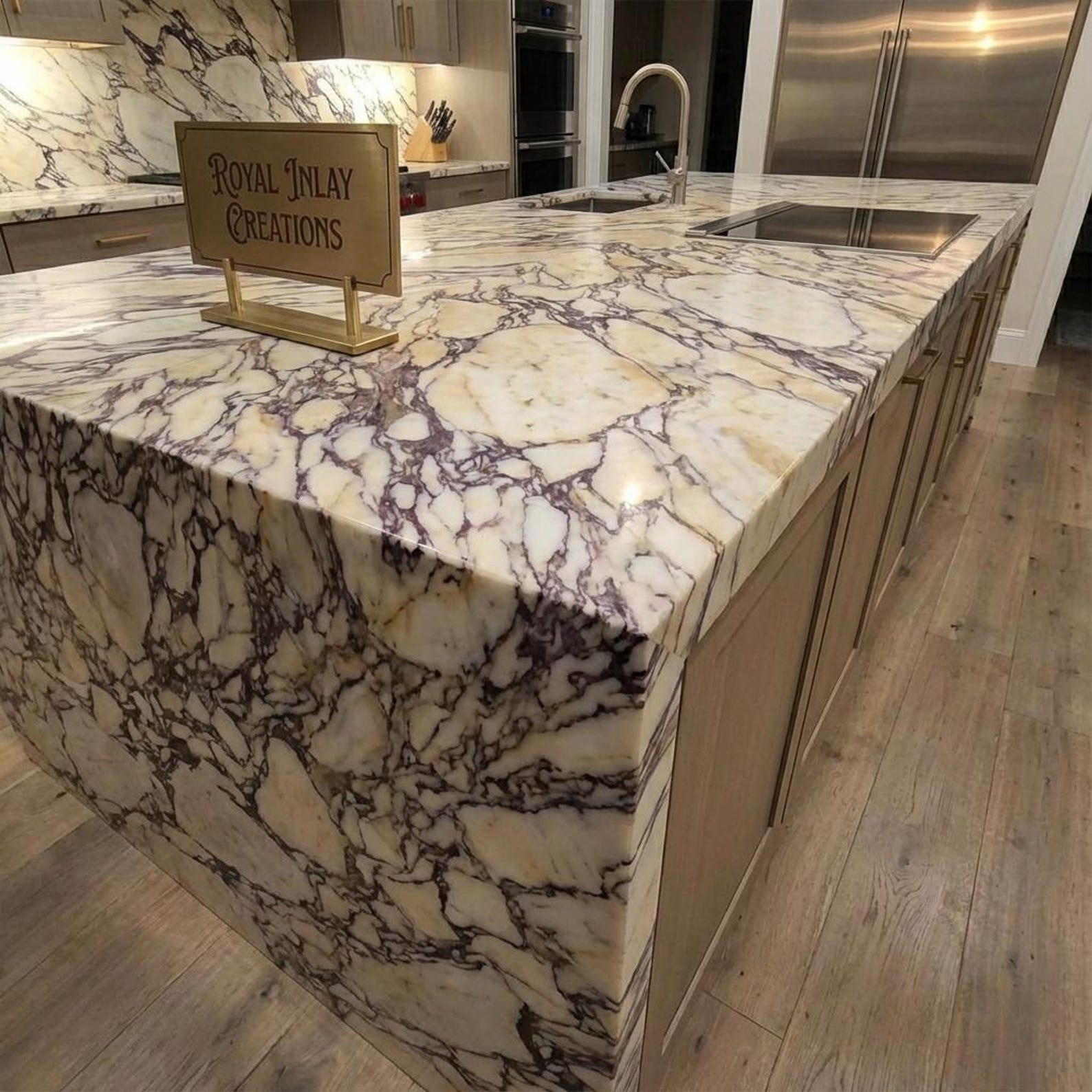 Custom Calacatta Viola Marble Kitchen Island | Bookmatched Purple ...