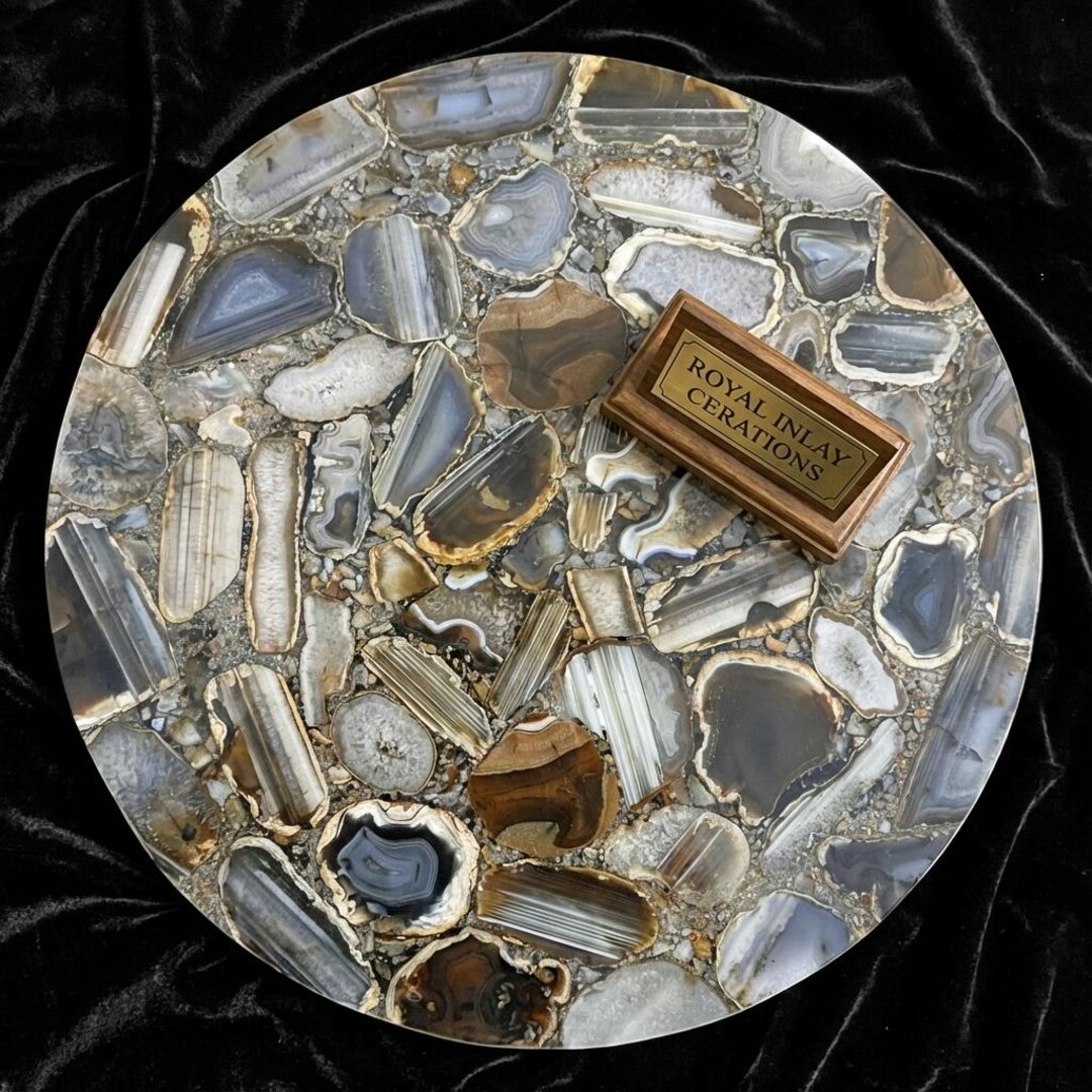 Natural Agate Table Top | Round Grey & Brown Wild Agate Slab | Semi ...