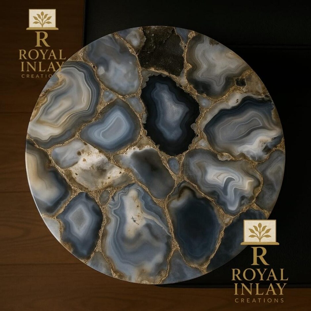 Grey Agate Round Side Table: Handcrafted Gemstone Accent Table - Etsy