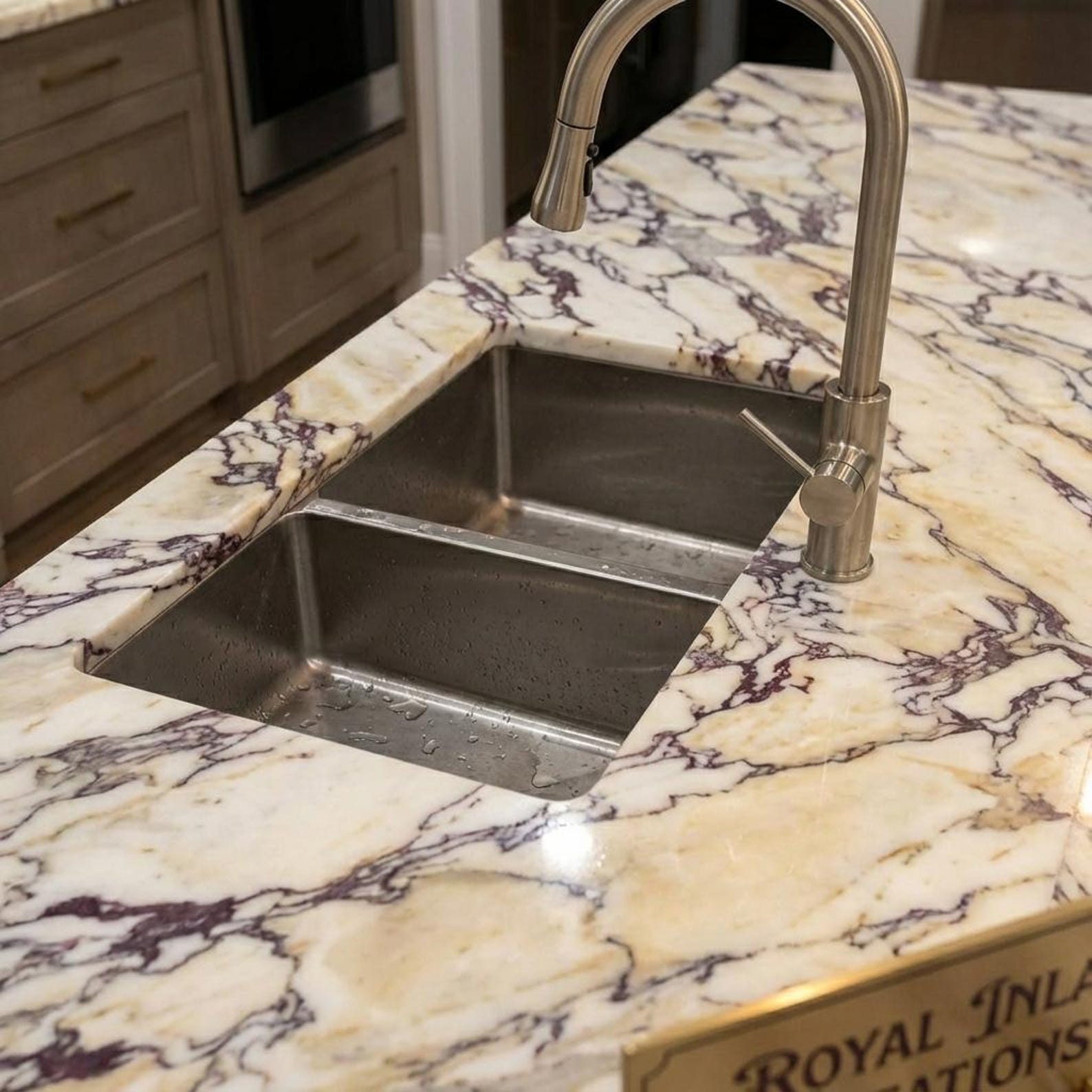 Custom Calacatta Viola Marble Kitchen Island | Bookmatched Purple ...