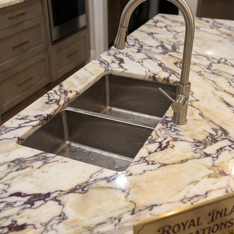 Custom Calacatta Viola Marble Kitchen Island | Bookmatched Purple ...