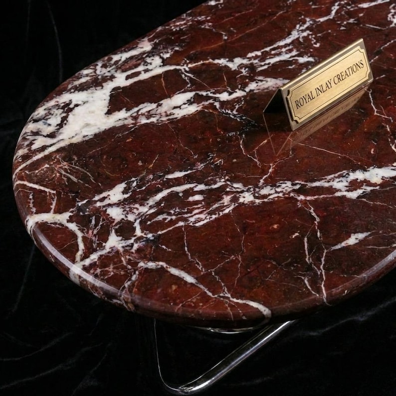 Rosso Levanto Marble Oval Coffee Table • Mid-century Modern Burgundy ...