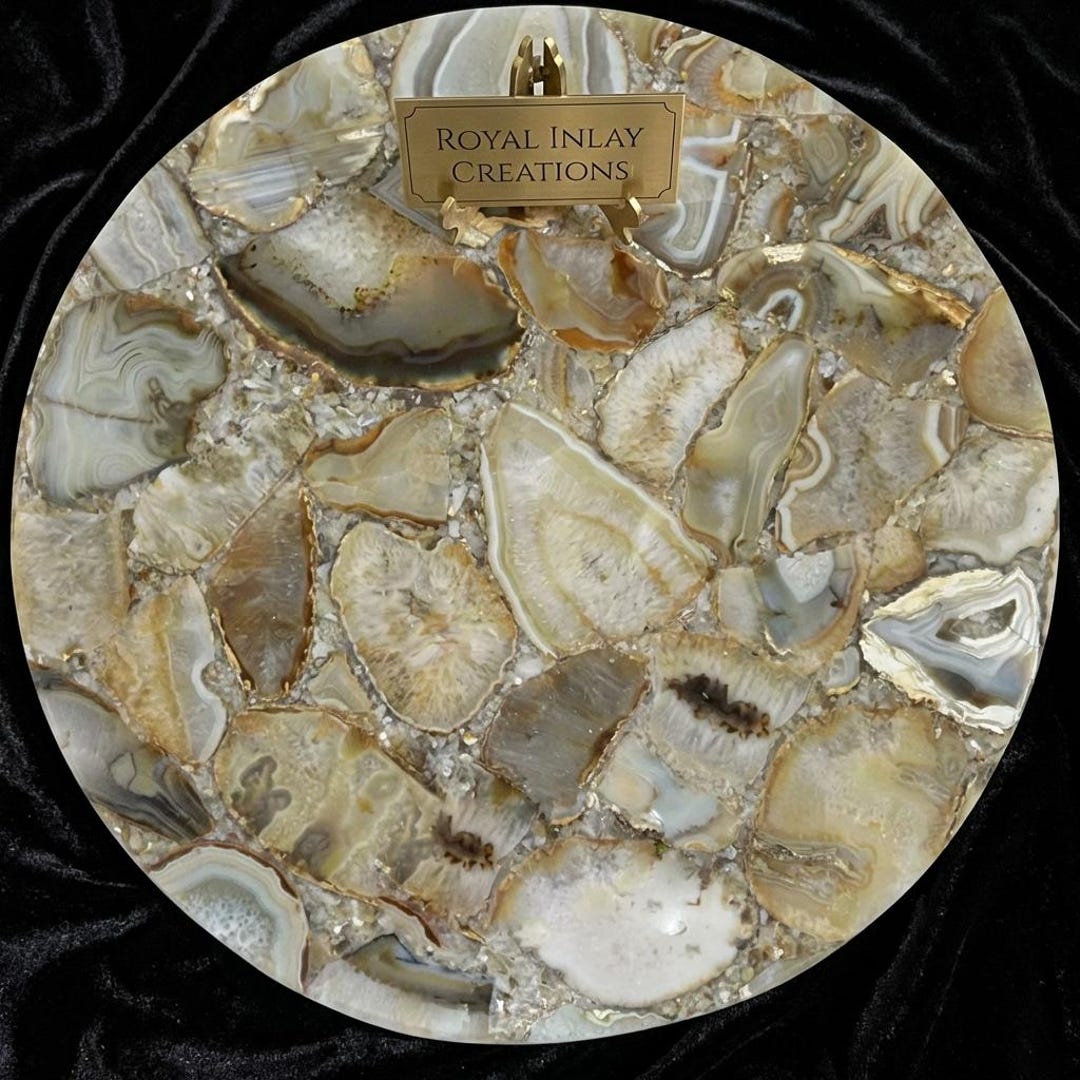 Natural Grey Agate Round Table Top | Earth Tone Geode Stone Slab ...