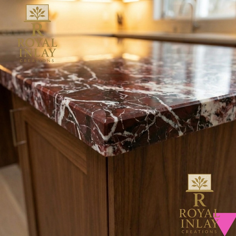 Custom Rosso Levanto Marble Kitchen Island | Deep Red & White Veined ...