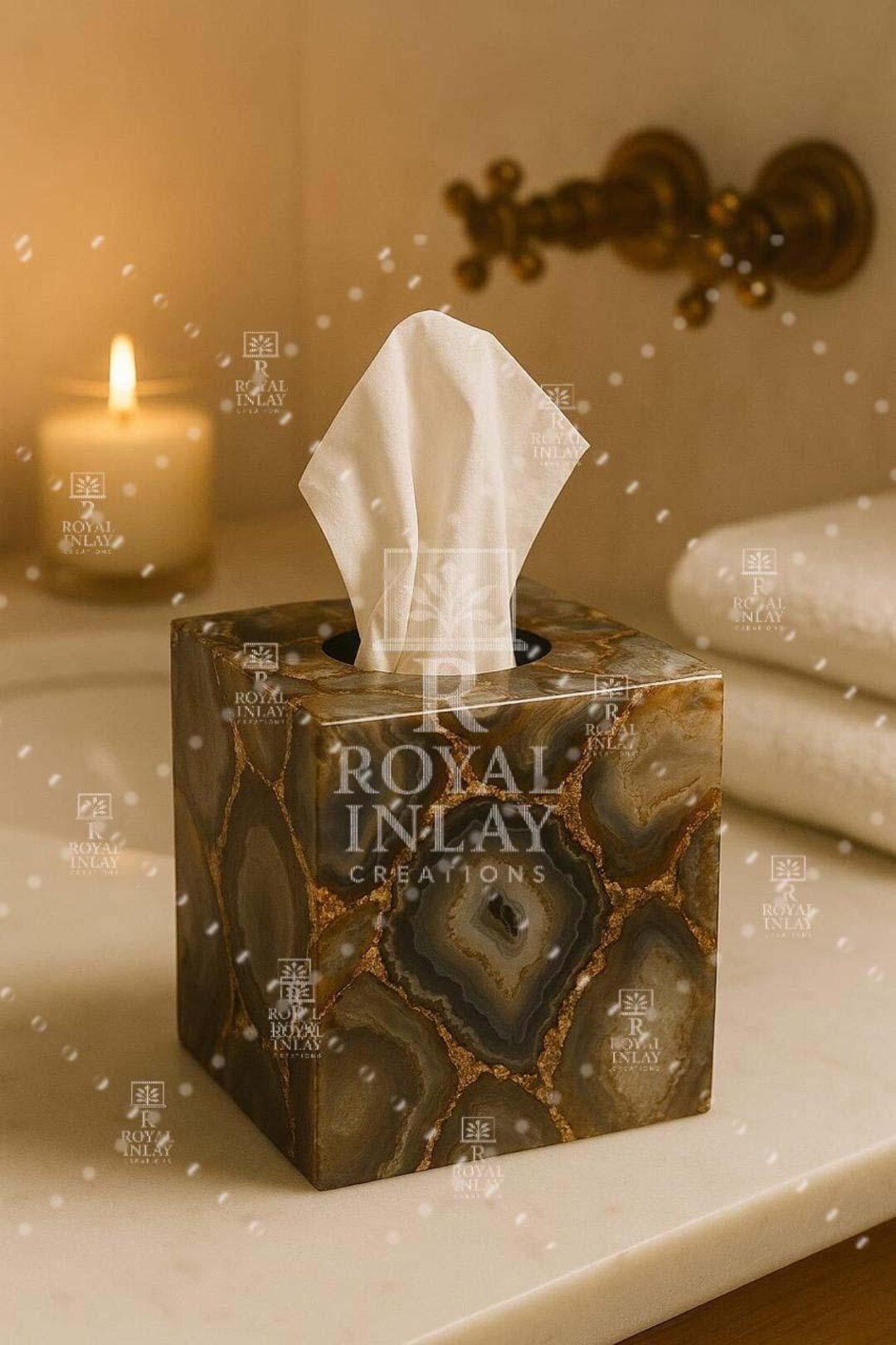 Luxury Agate Tissue Box Cover – Crystal Stone Decorative Tissue Holder ...