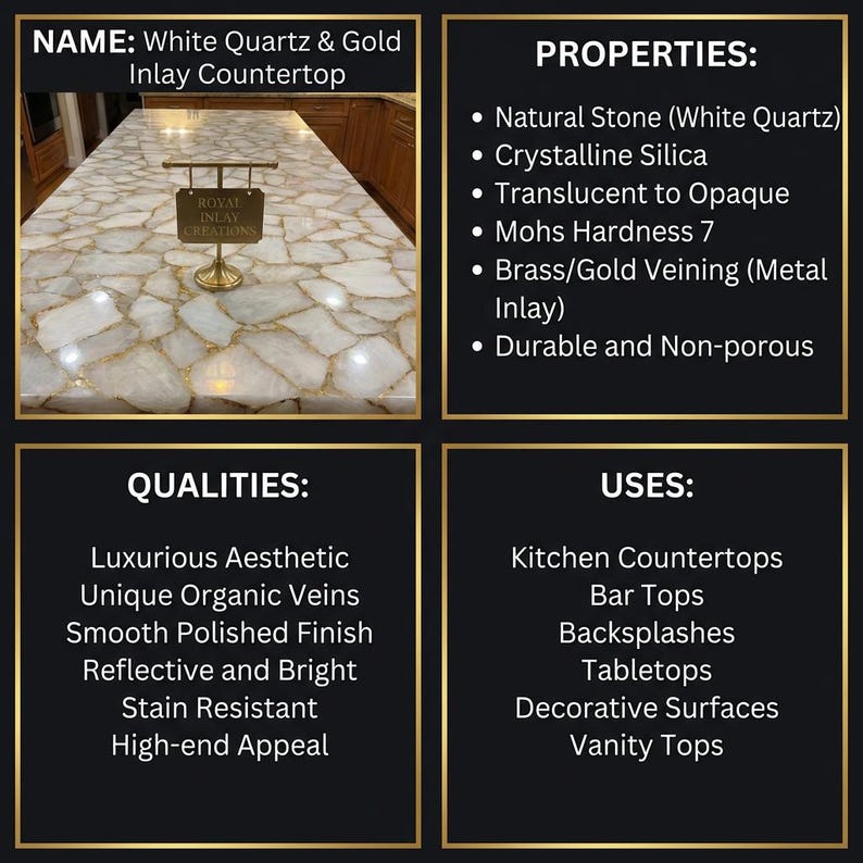 Custom White Quartz & Gold Vein Kitchen Island | Semi Precious Crystal ...