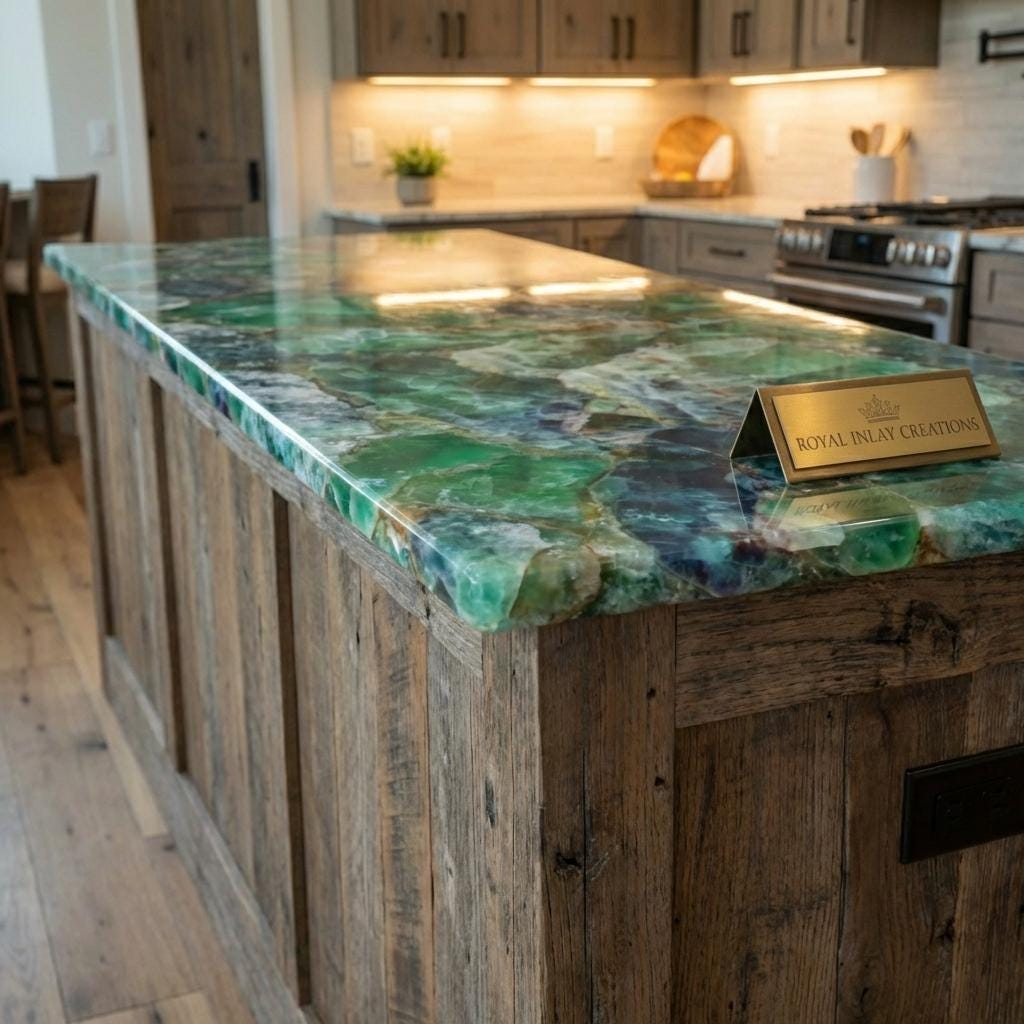Custom Green Fluorite Kitchen Island Slab | Luxury Gemstone Countertop ...