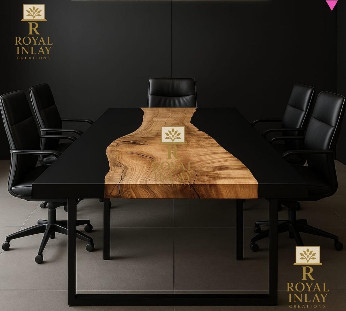 Live Edge Wood & Black Epoxy Conference Table: Modern Executive ...