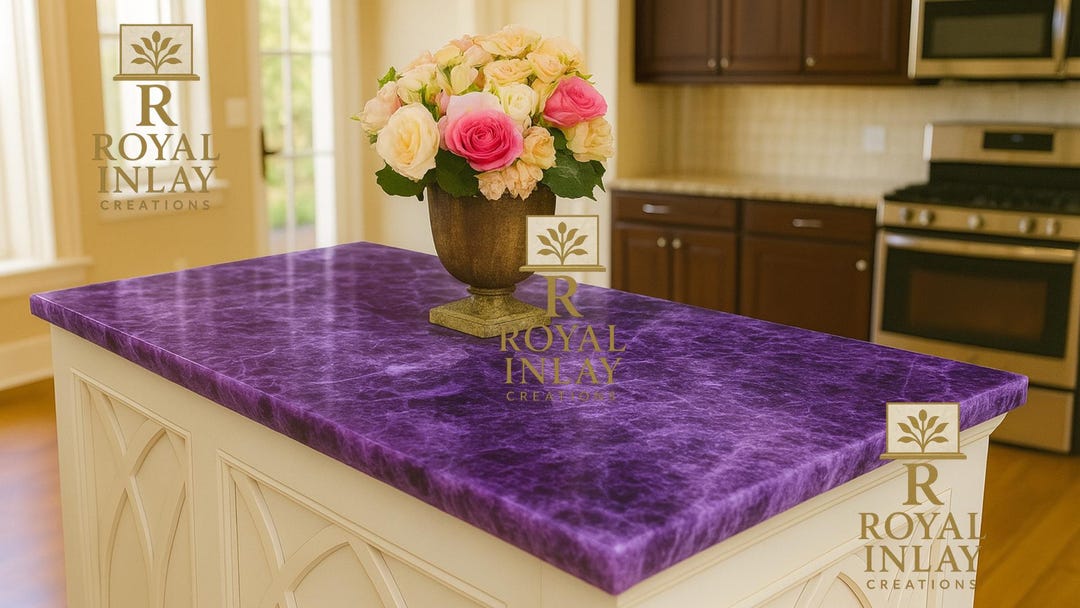 Polished Amethyst Countertop: Luxury Kitchen Island Slab, Crystal ...