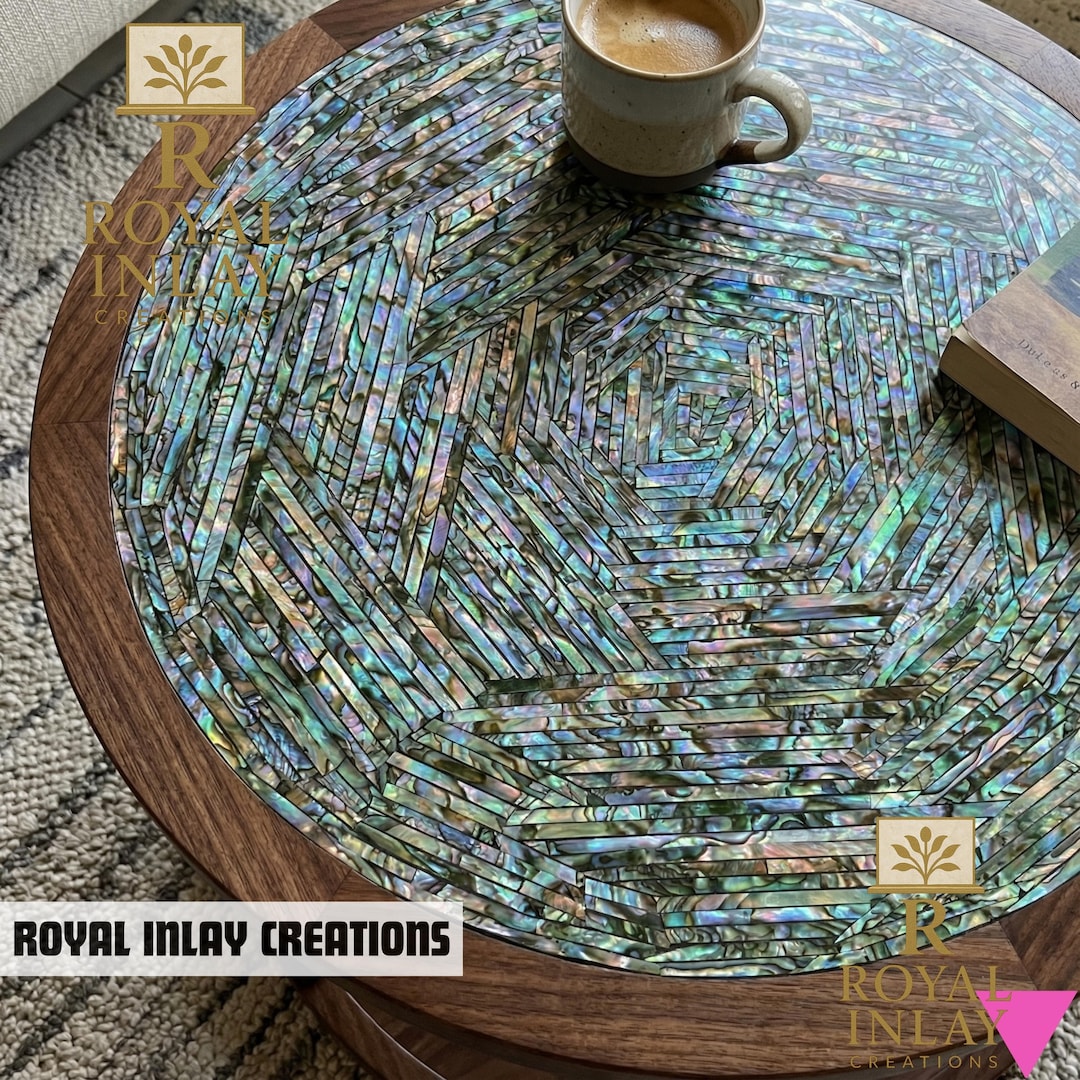 Serene Abalone Shell Inlay Coffee Table: Handmade Mosaic Shell, Coastal ...