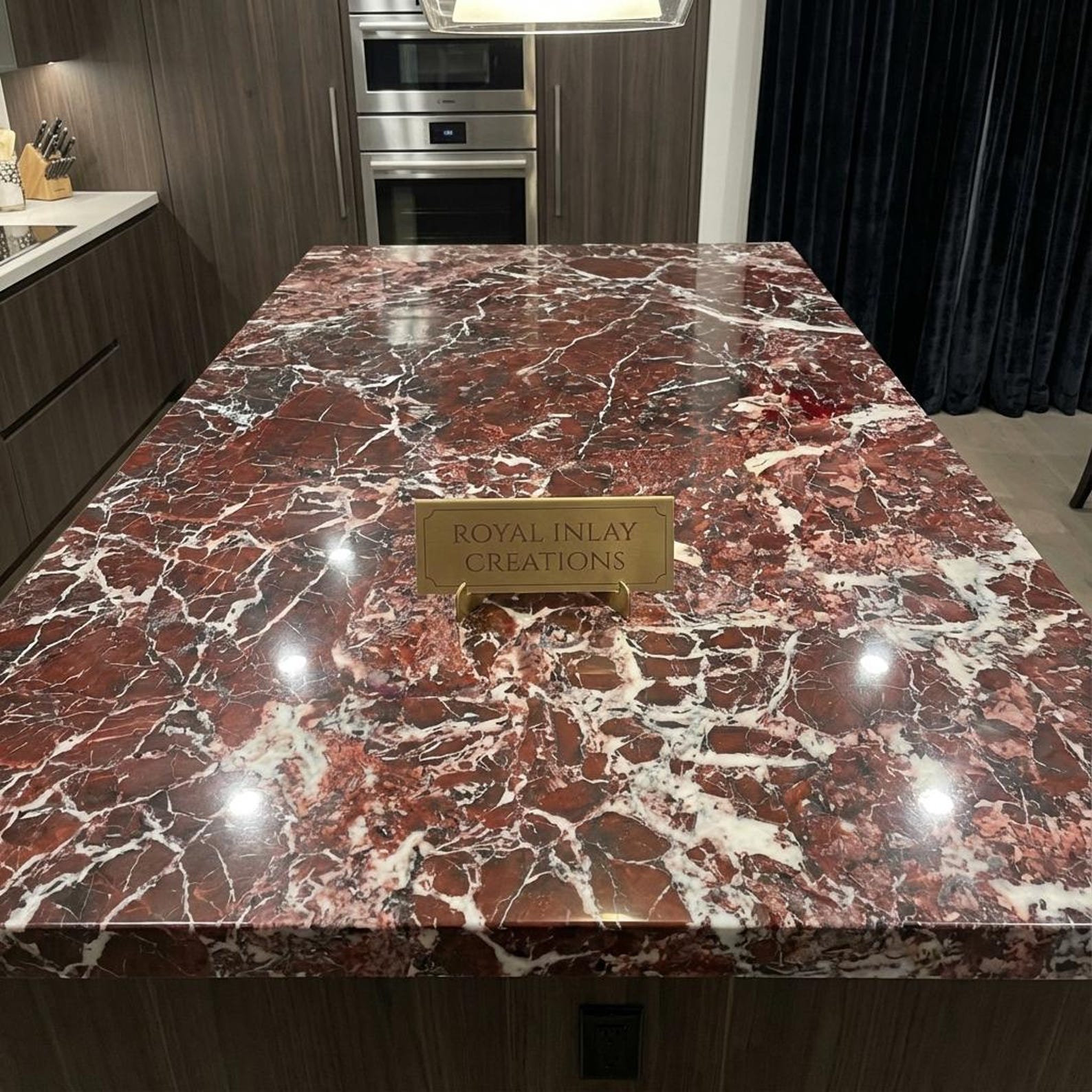 Custom Rosso Levanto Marble Kitchen Island | Deep Red & White Veined ...