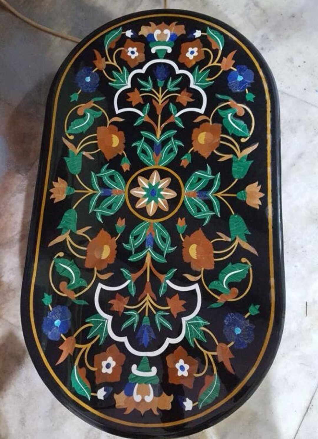 Handcrafted Indian Black Marble Table With Pietra Dura Inlay - Etsy