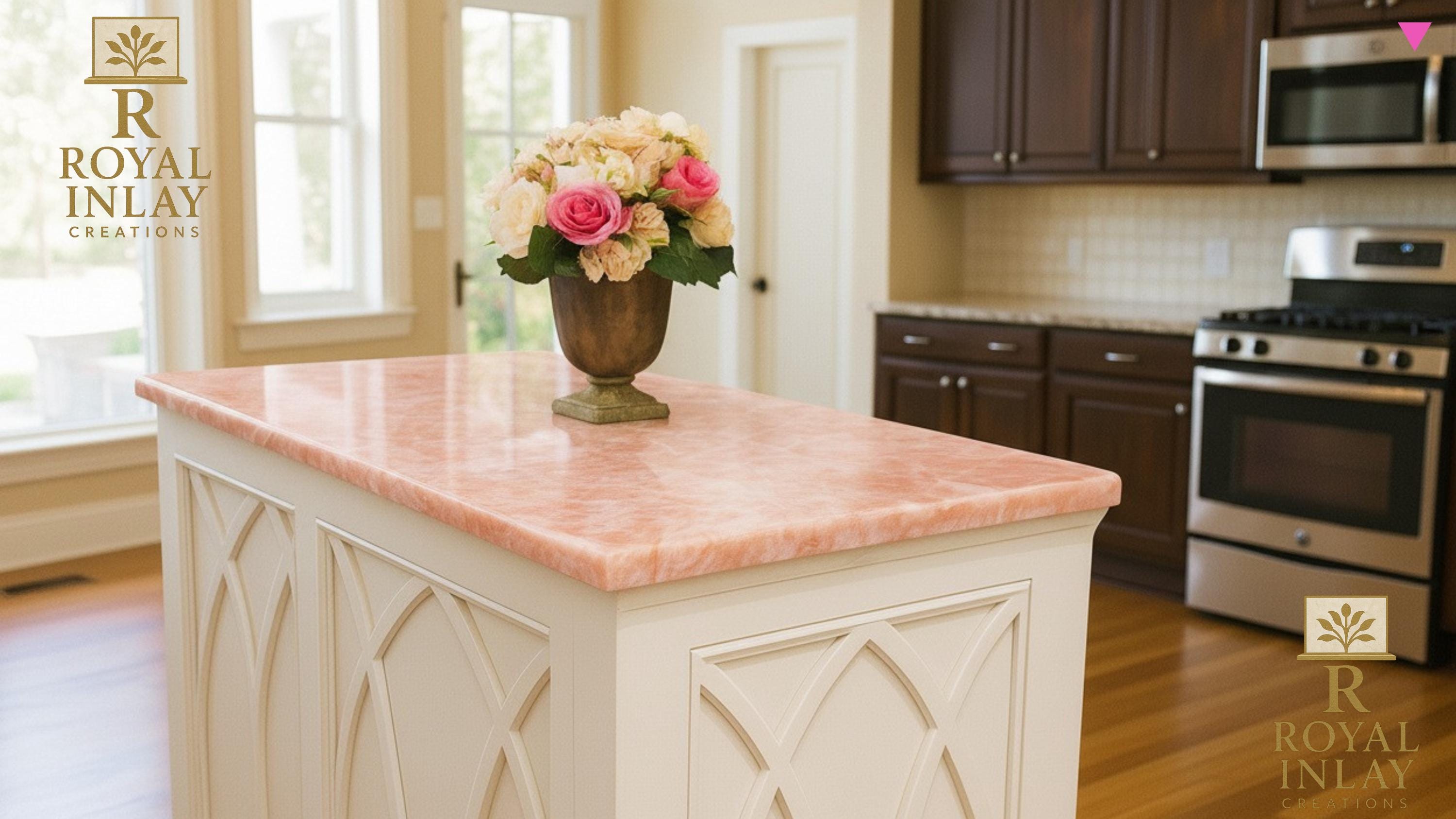 Luxury Rose Quartz Countertop: Polished Pink Gemstone Kitchen Island ...