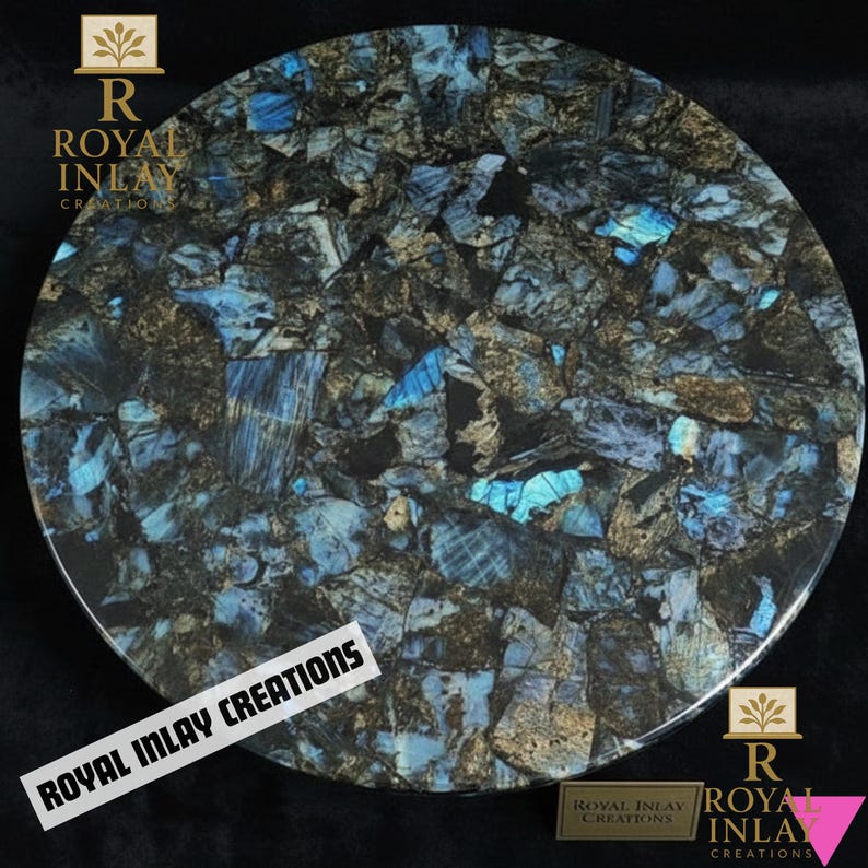 Mystical Labradorite Round Coffee Table Top | Iridescent Blue Stone ...