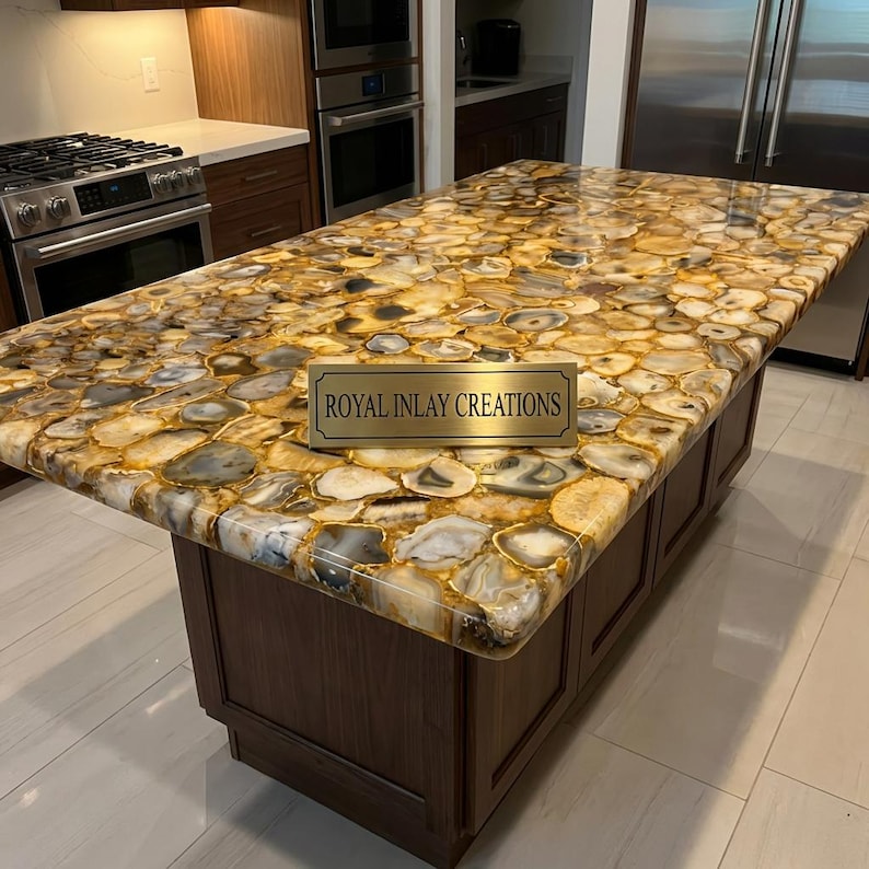 Custom Agate Gemstone Dining Table Slab | Luxury Backlit Kitchen Island ...