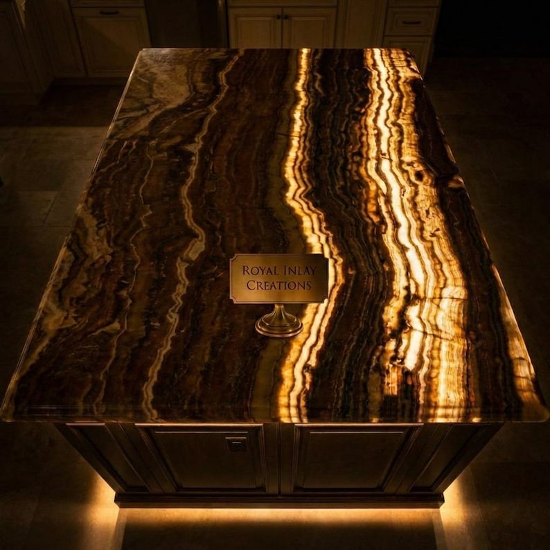 Custom Bookmatched Tiger Onyx Countertop | Translucent Backlit Stone ...