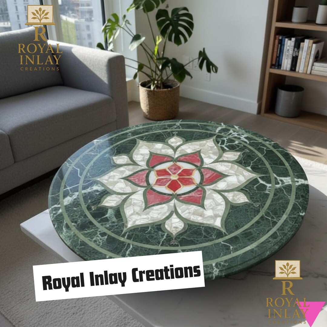 Handcrafted Green Marble Lotus Inlay Coffee Table Top | Decorative ...