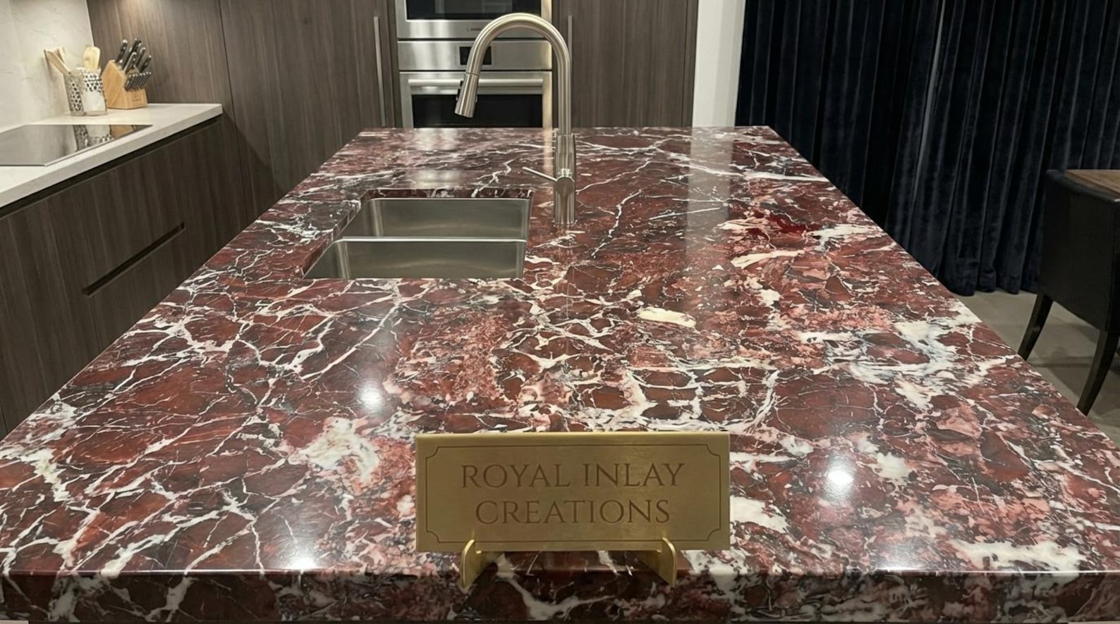 Custom Rosso Levanto Marble Kitchen Island | Deep Red & White Veined ...