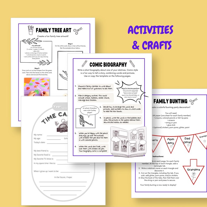 Family Tree Activity Pack for Kids / Digital Download / Ancestry Charts ...