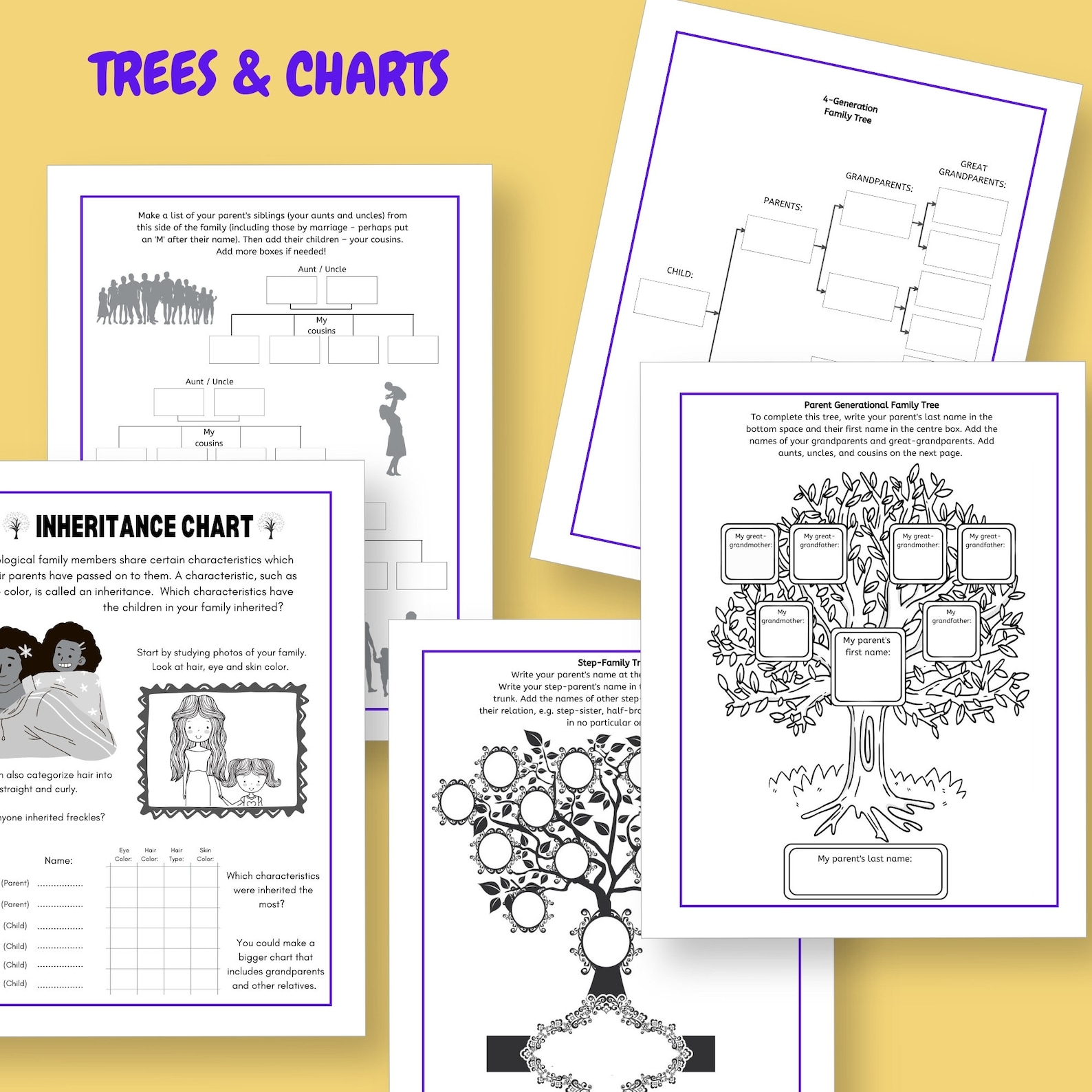 Family Tree Activity Pack for Kids / Digital Download / Ancestry Charts ...
